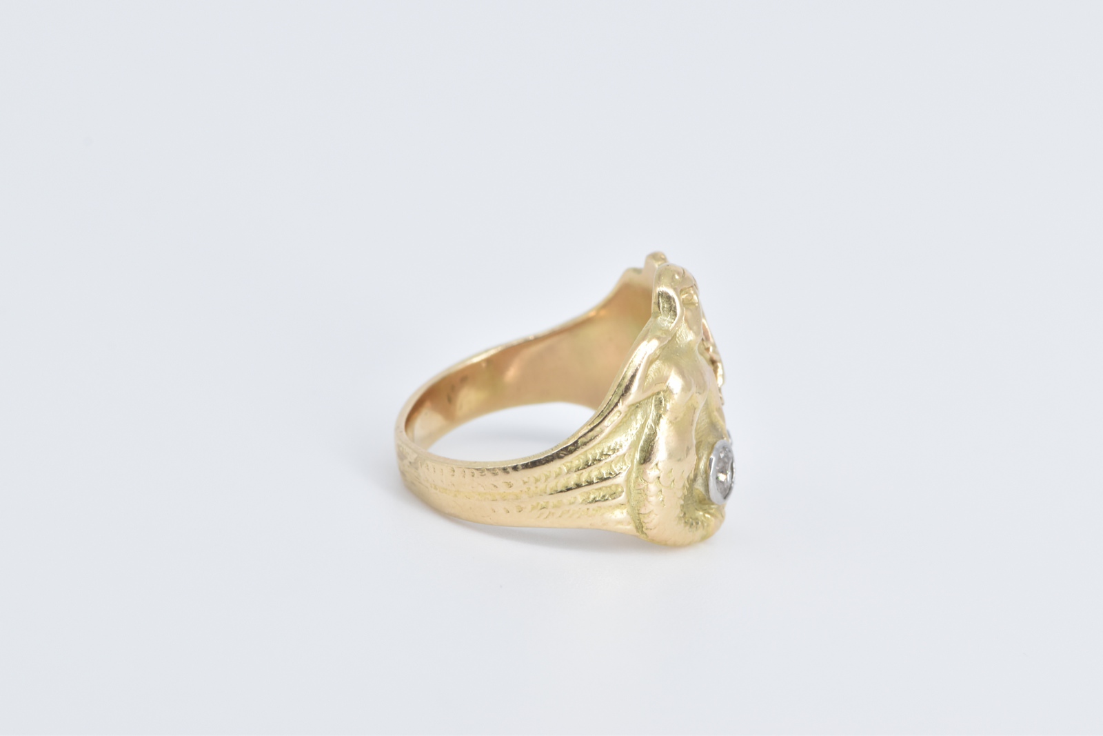 14K Antique Diamond Monogram Mermaid Lady Yellow Gold Ring, Size 8 ...