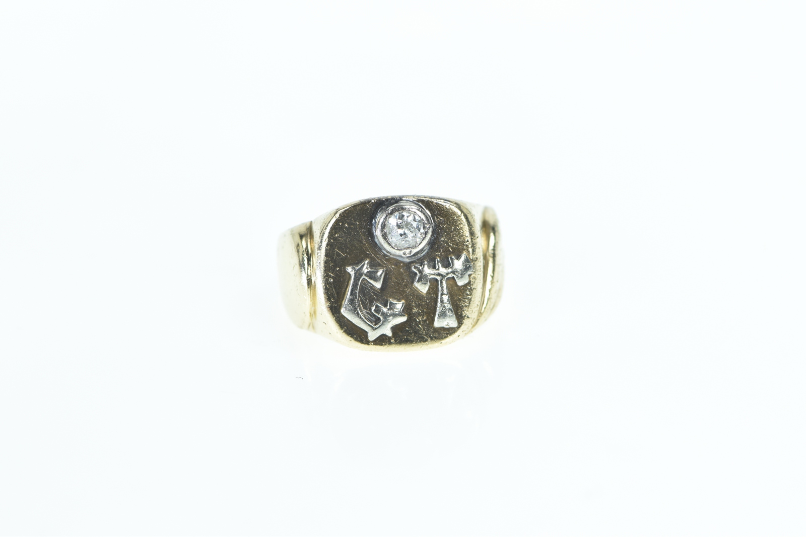 14K Art Deco G T Monogram Diamond Initials Yellow Gold Ring, Size 5.5 ...