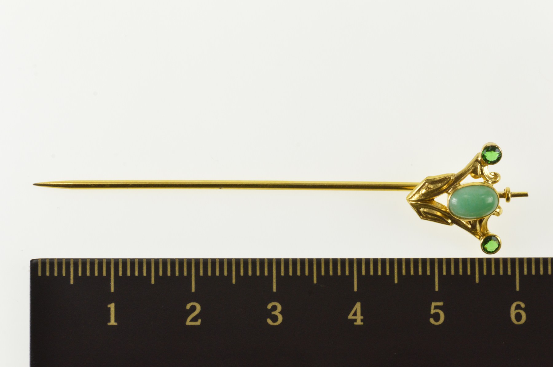 14K Art Deco Turquoise Syn. Emerald Ornate Yellow Gold Stick Pin ...