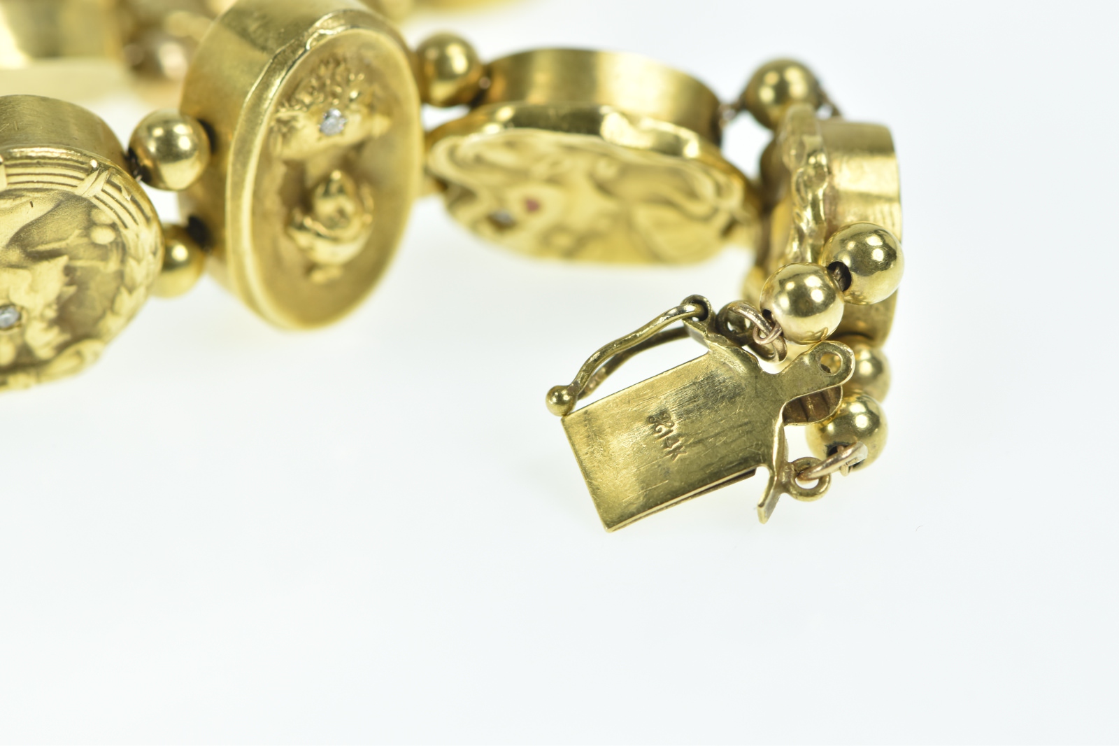 14K Art Nouveau Diamond Lady Slide Charm Yellow Gold Bracelet 7.25 ...