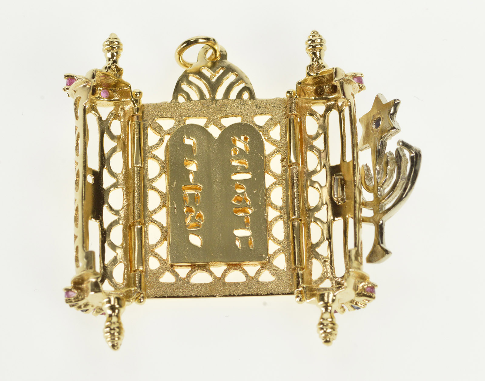 14K Articulated Sapphire Ruby Torah Jewish Yellow Gold Charm/Pendant ...