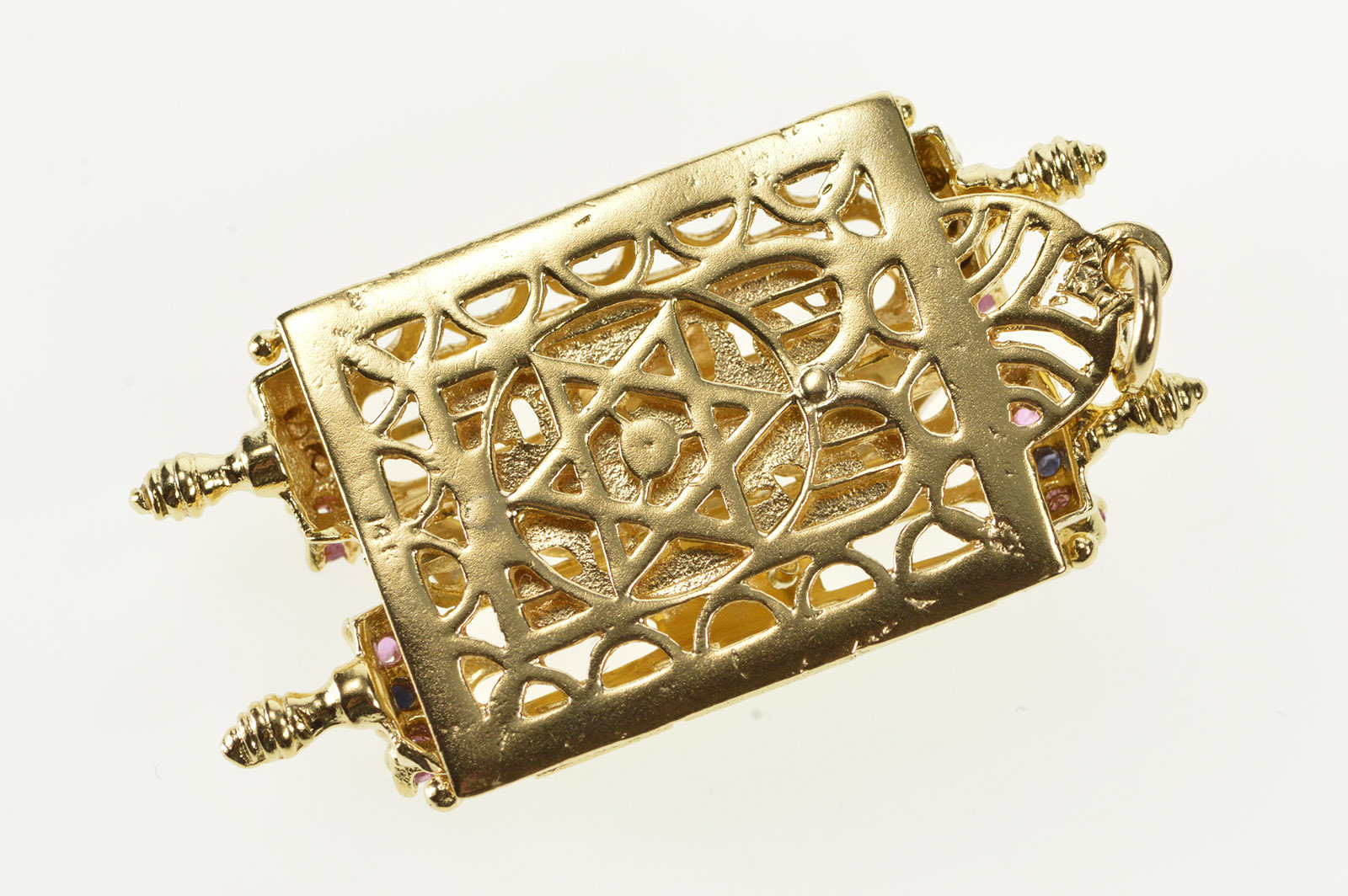 14K Articulated Sapphire Ruby Torah Jewish Yellow Gold Charm/Pendant ...