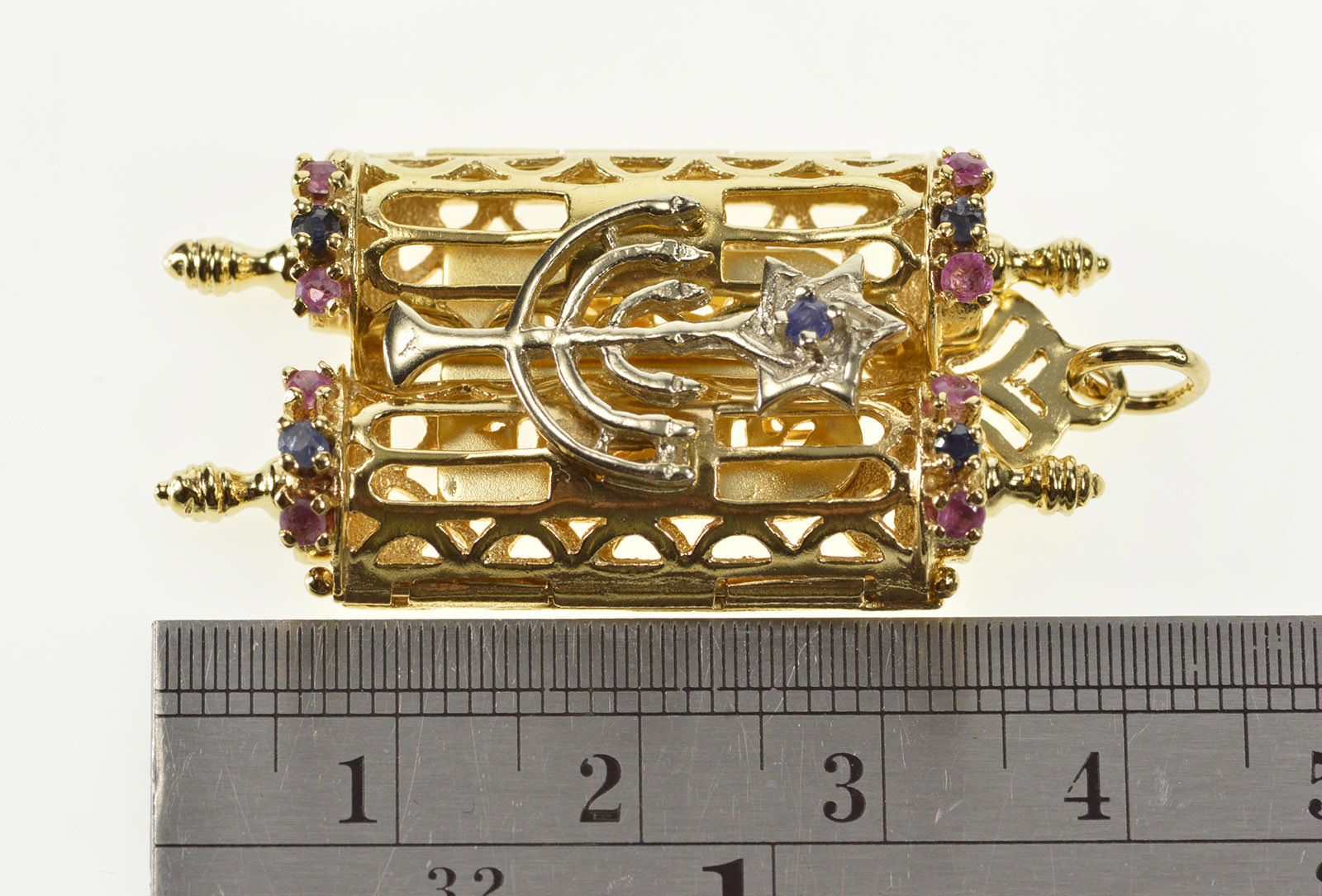 14K Articulated Sapphire Ruby Torah Jewish Yellow Gold Charm/Pendant ...