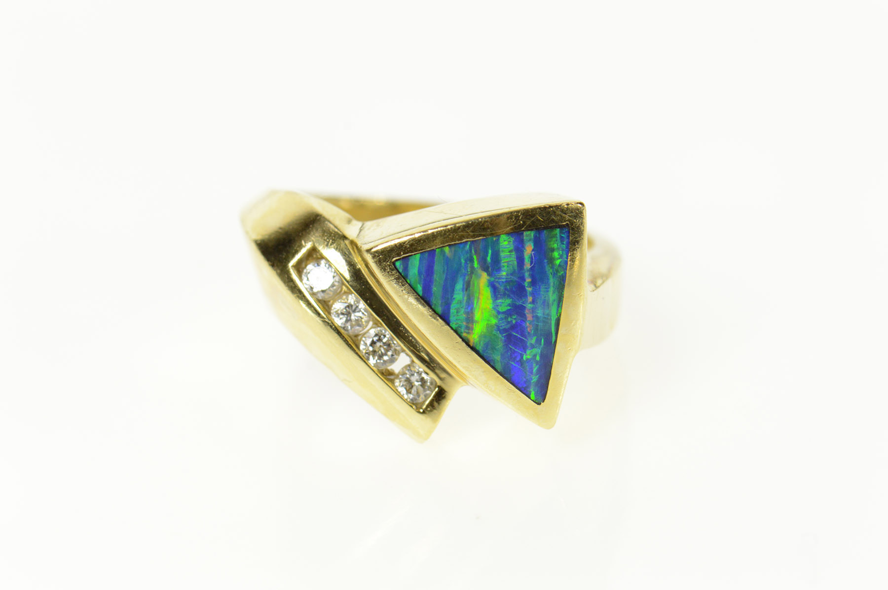 14K Black Opal Inlay Diamond Accent Geometric Yellow Gold Ring, Size 7 ...