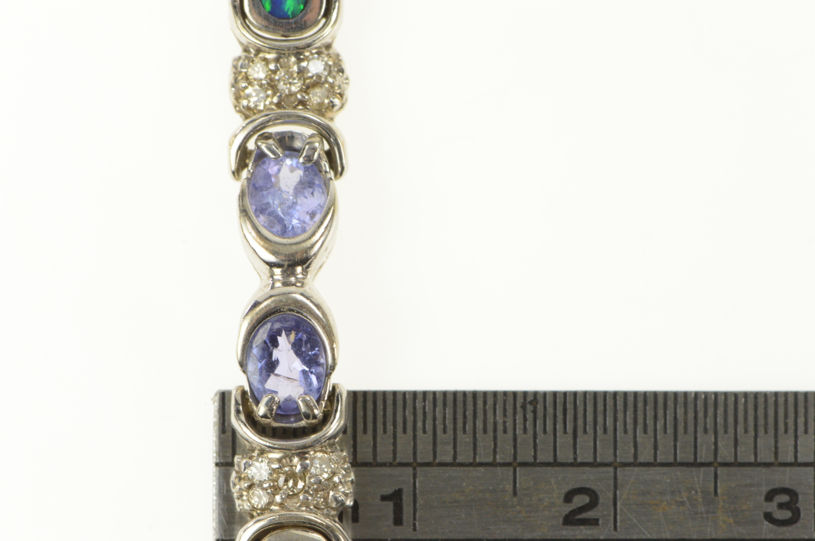 14K Black Opal Inlay Tanzanite Diamond Statement White Gold Bracelet 7. ...
