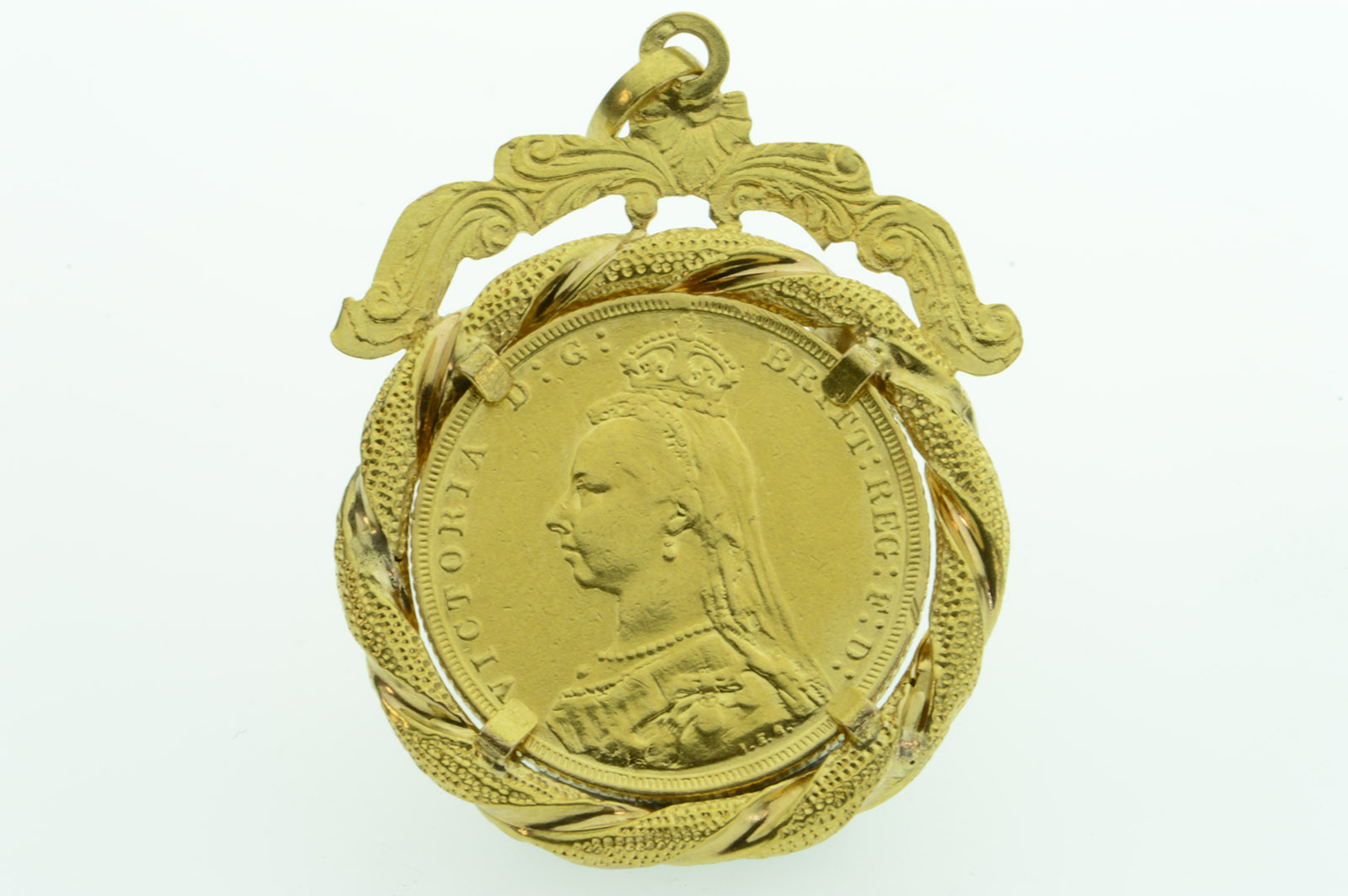 14K British Victoria Sovereign Coin Pendant Fancy Bezel Yellow Gold ...