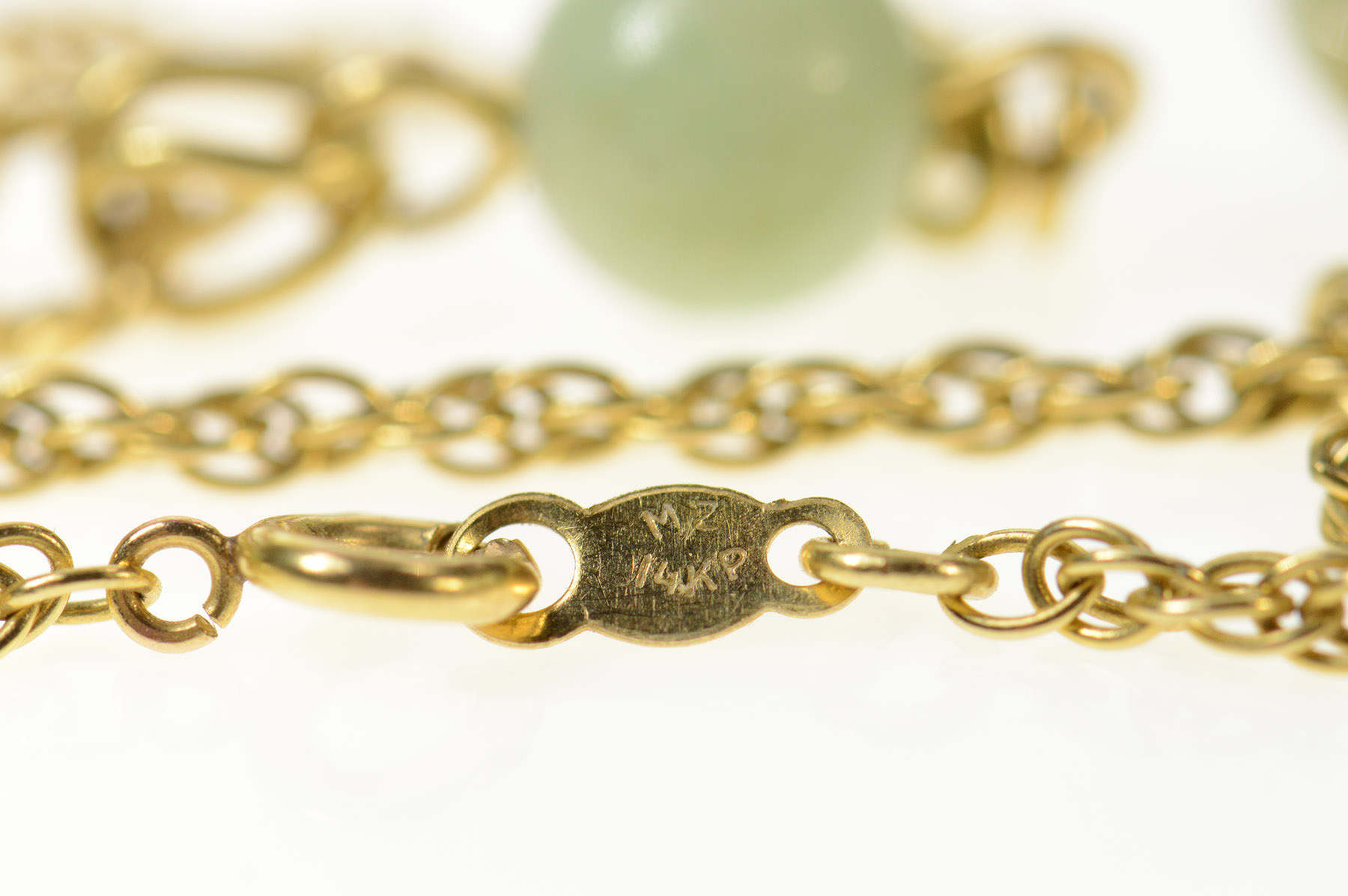 14K Carved Floral Jade Talisman Statement Chain Yellow Gold Necklace 22 ...