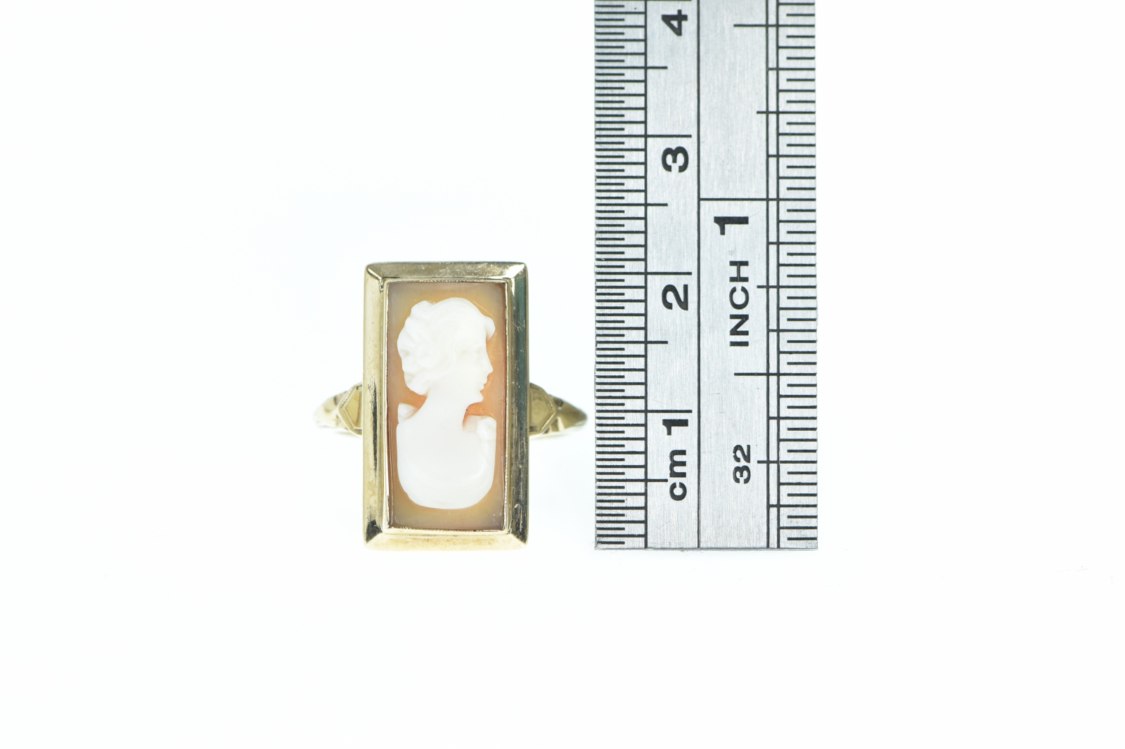 14K Carved Shell Cameo Square Vintage Yellow Gold Ring, Size 6.5 ...