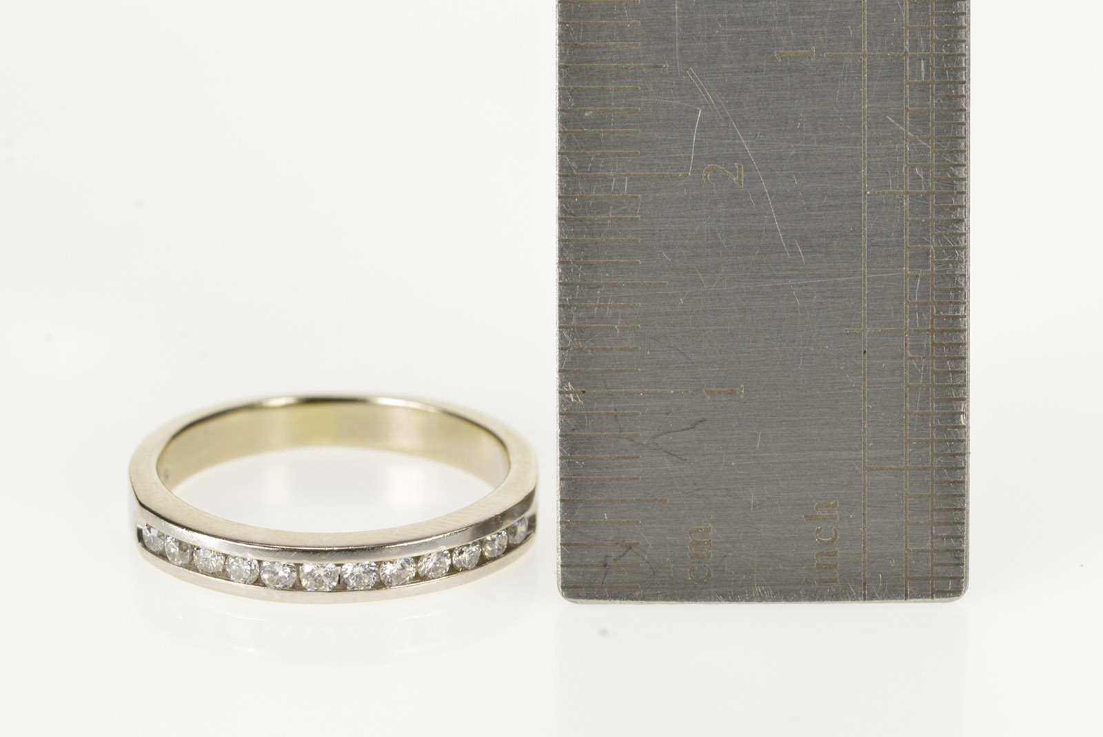 14K Channel Inset Classic Diamond Wedding Band White Gold Ring, Size 5. ...