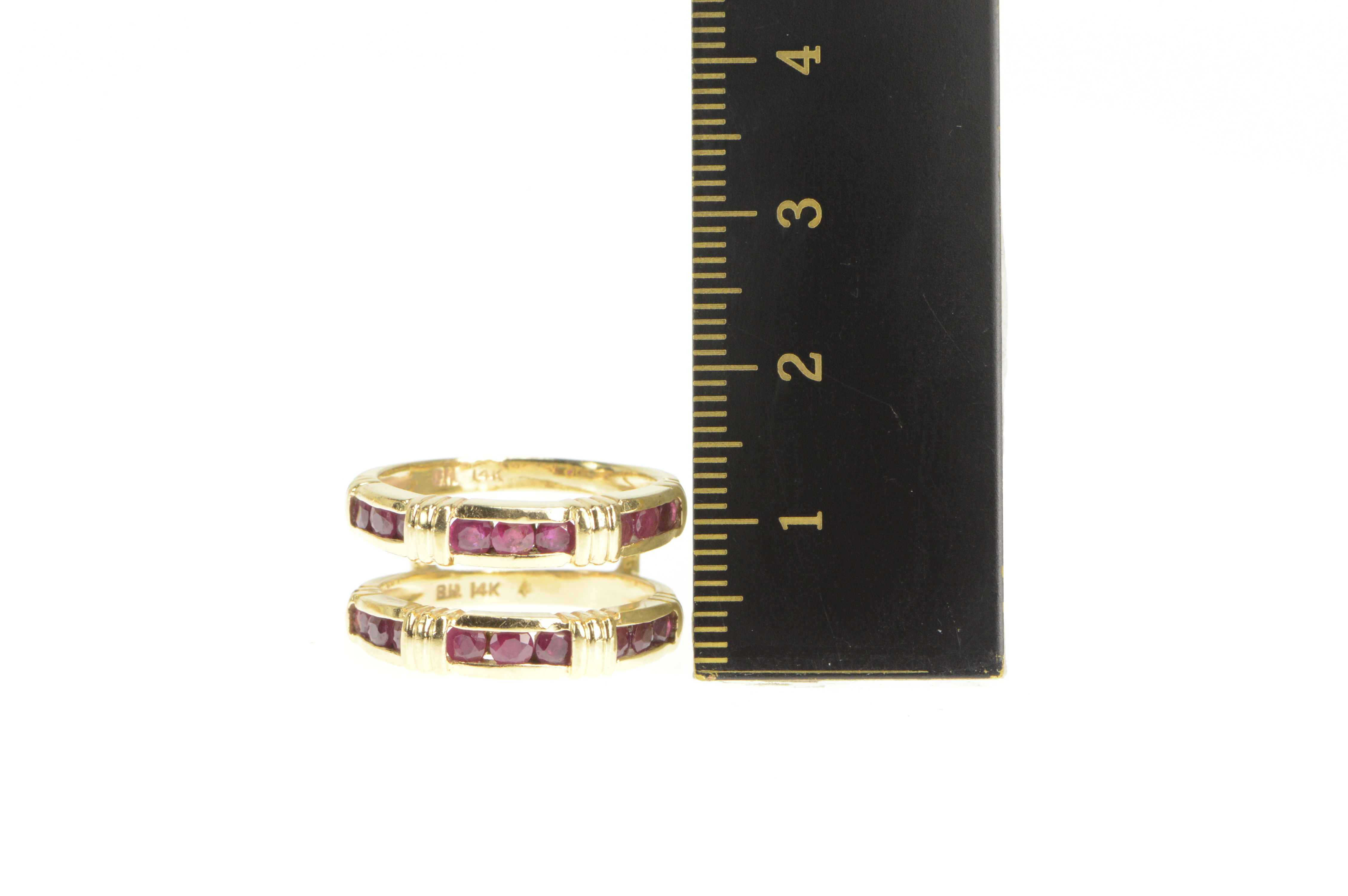 14K Channel Inset Ruby Wedding Band Guard Yellow Gold Ring, Size 6.25 ...