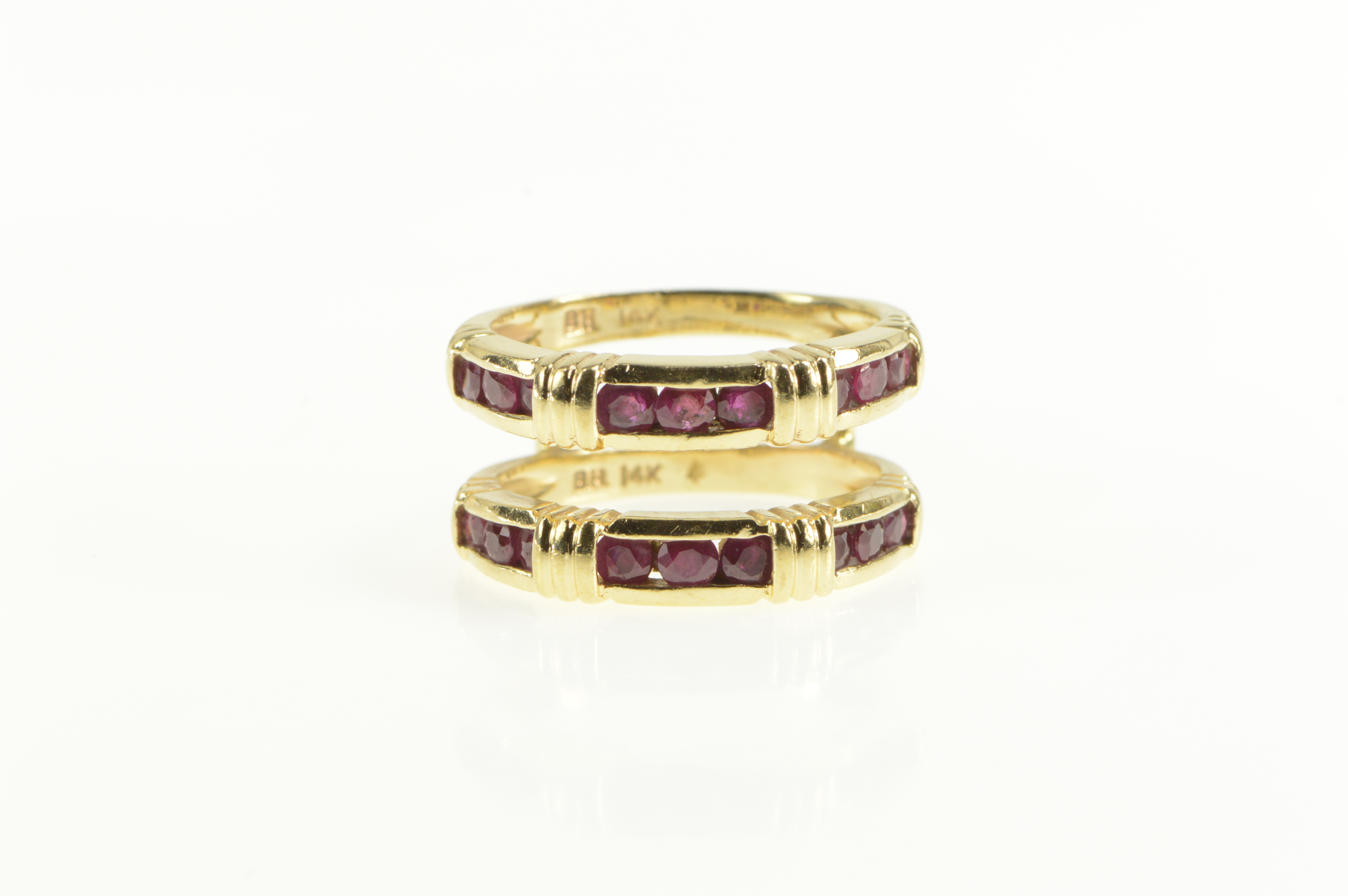 14K Channel Inset Ruby Wedding Band Guard Yellow Gold Ring, Size 6.25 ...