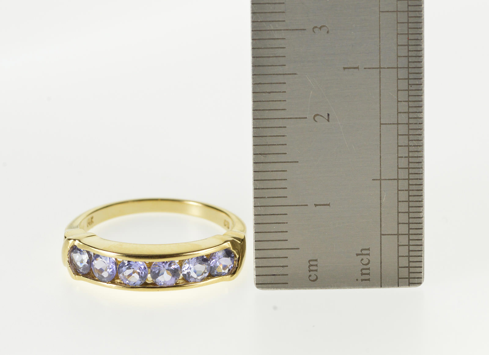 14K Channel Inset Tanzanite X Design Band Yellow Gold Ring, Size 7 ...