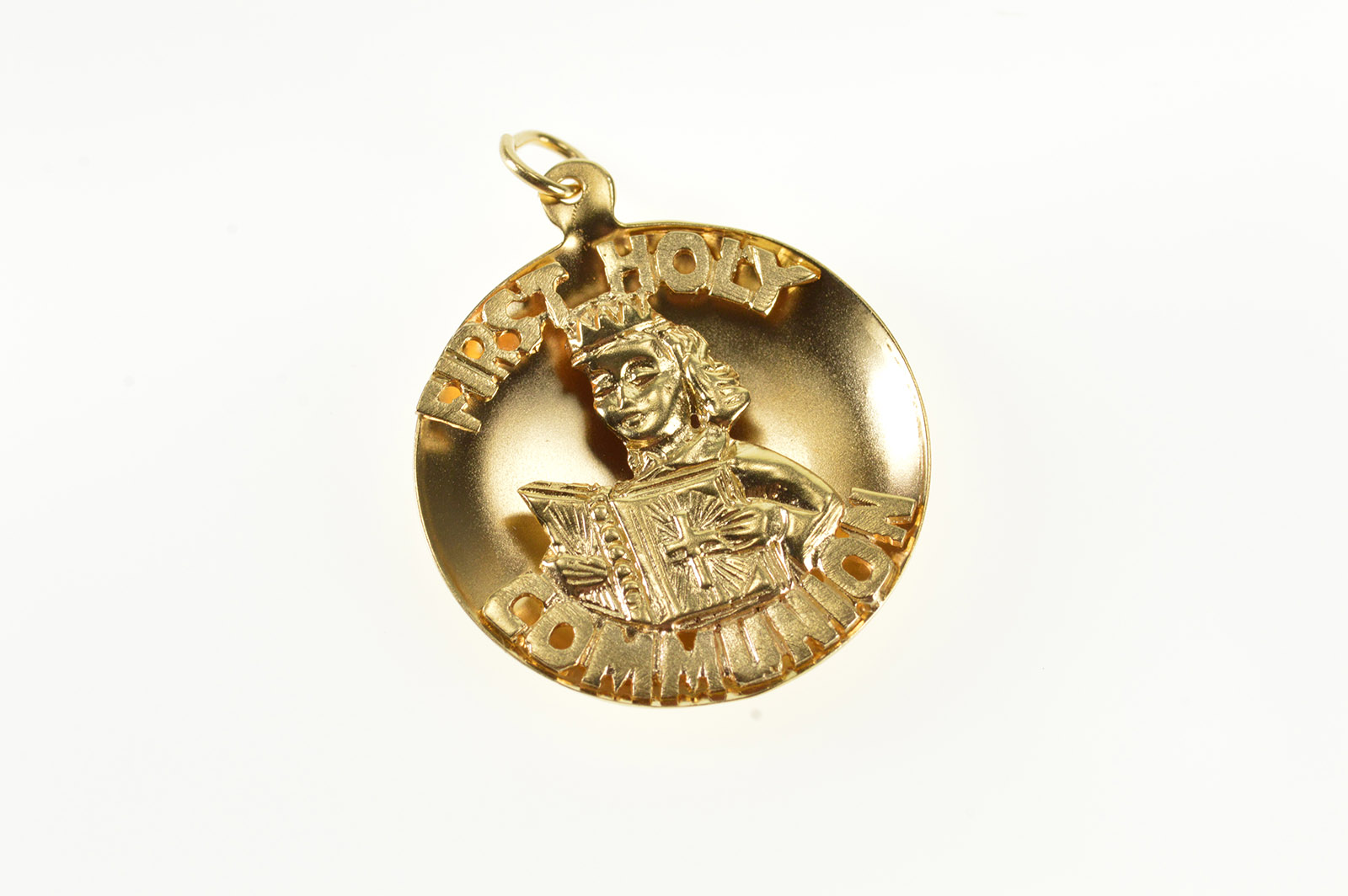 14K Concave First Holy Communion Suspended Design Yellow Gold Charm ...