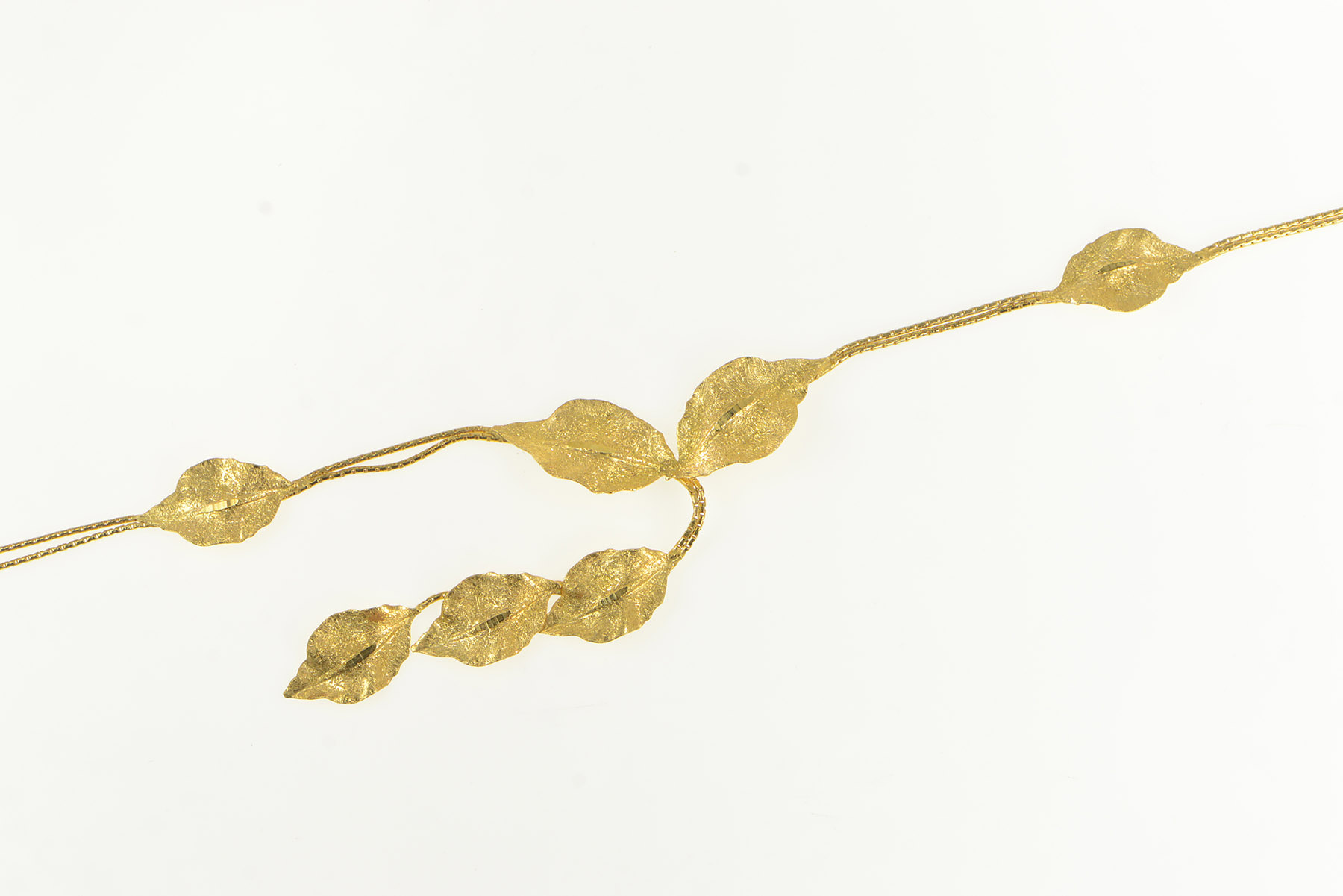 14K Designer Textured Leaf Vine Fringe Chain Yellow Gold Necklace 17.75 ...