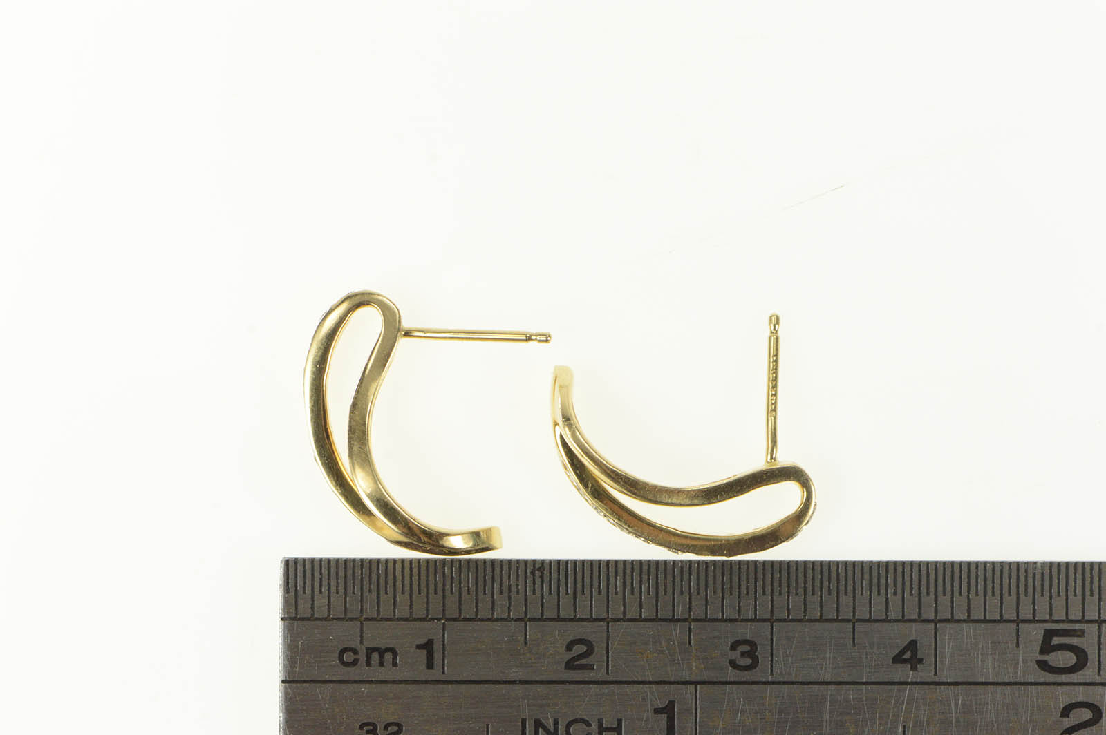 14K Diamond Curved Loop Bar Semi Hoop Fashion Yellow Gold Earrings ...