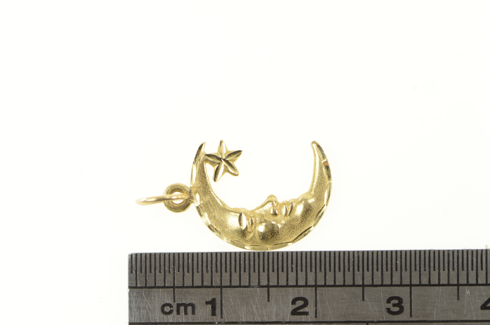 14K Diamond Cut Crescent Moon Star Space Yellow Gold Charm/Pendant ...