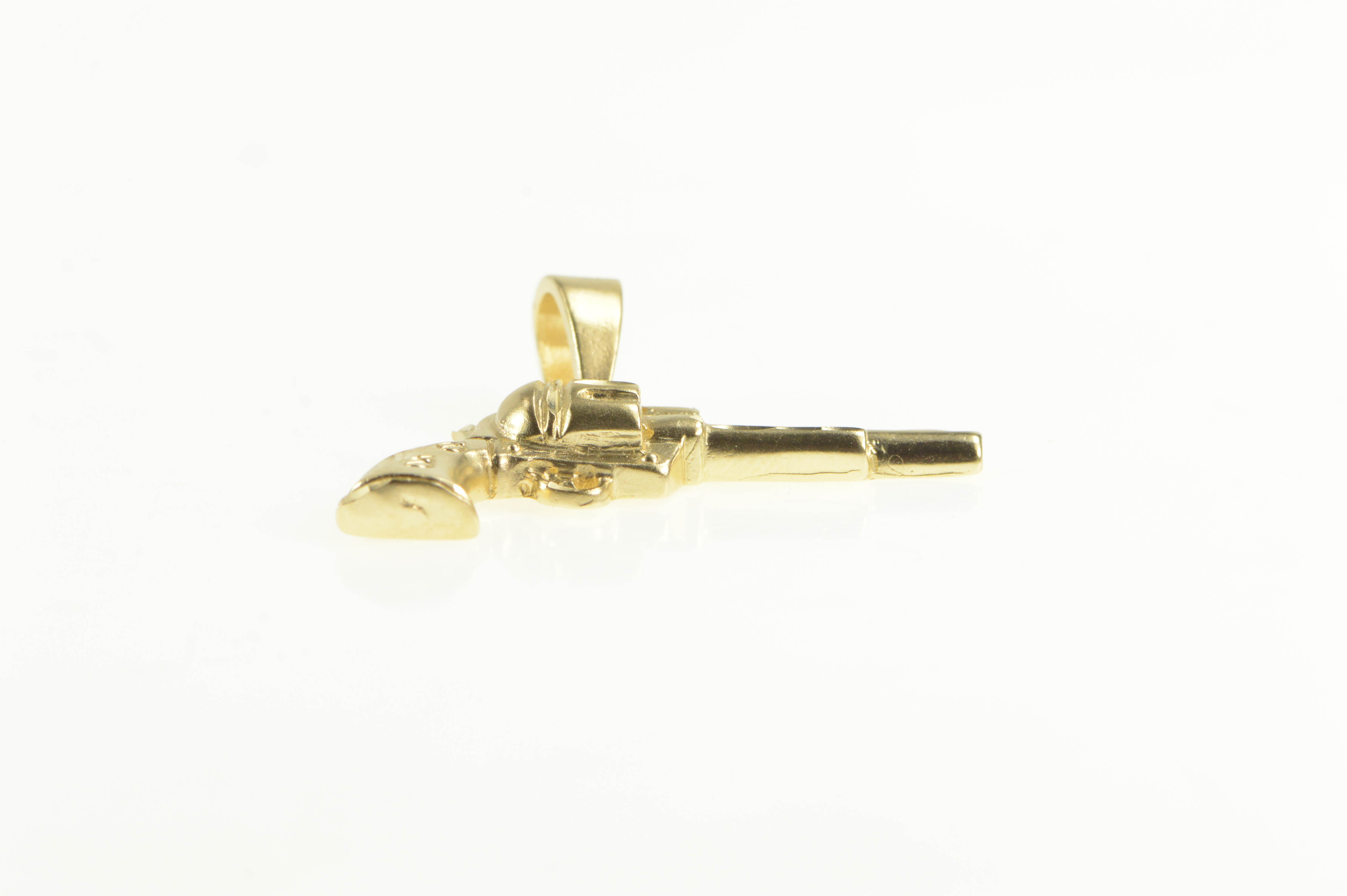 14K Diamond Cut Revolver Pistol Western Motif Yellow Gold Pendant ...