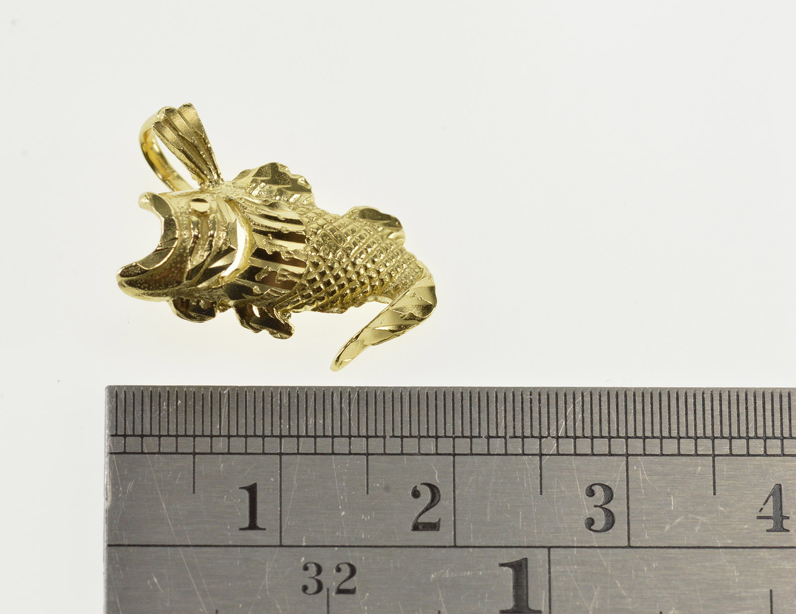 14K Diamond Cut Stylized Fish Fisherman Yellow Gold Charm/Pendant ...