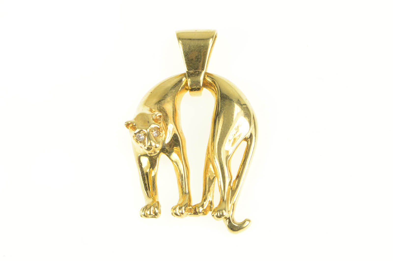 14K Diamond Eyed Slouched Puma Cougar Jaguar Yellow Gold Pendant ...