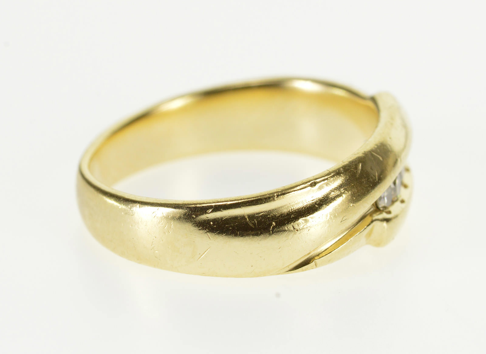 14K Diamond Grooved Channel Inset Wavy Band Yellow Gold Ring, Size 8.5 ...