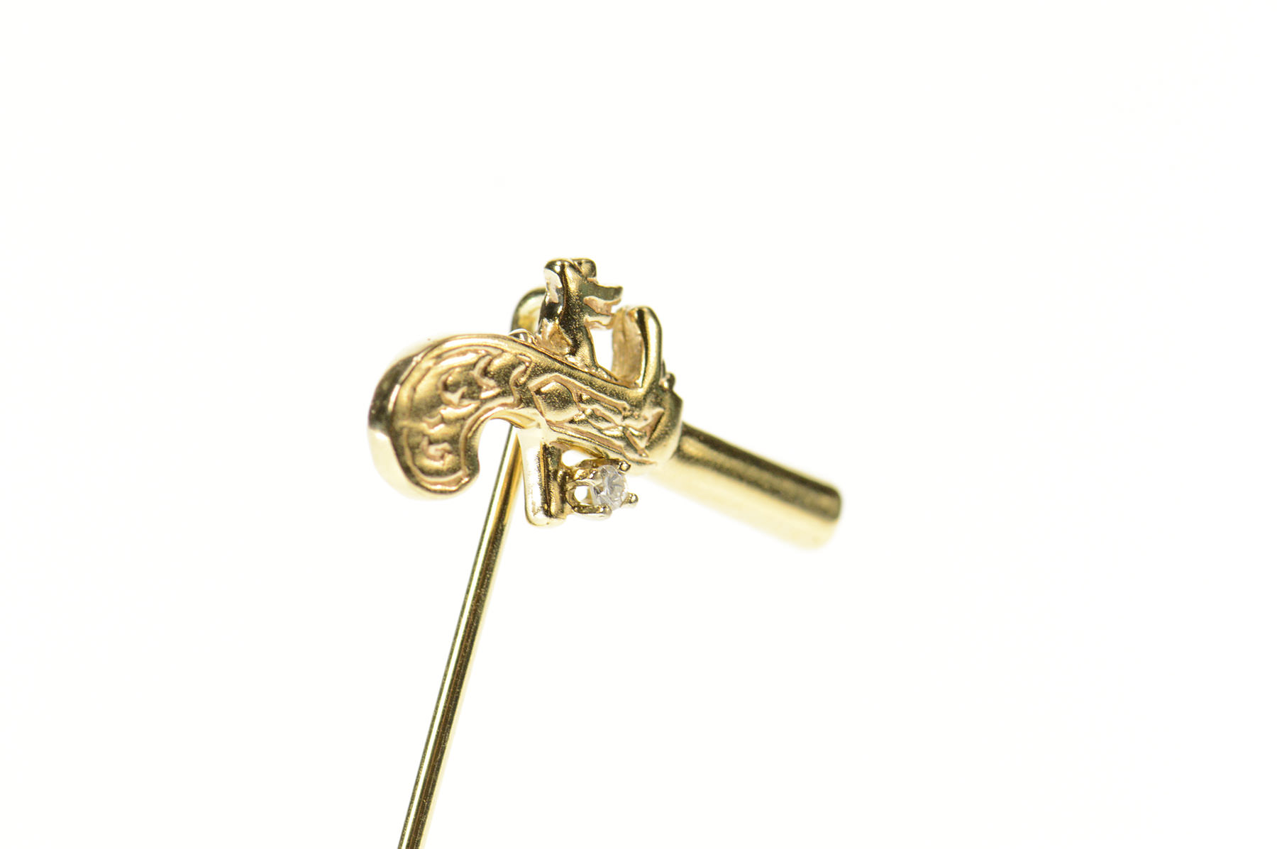14K Diamond Inset Flintlock Pistol Ornate Yellow Gold Stick Pin ...
