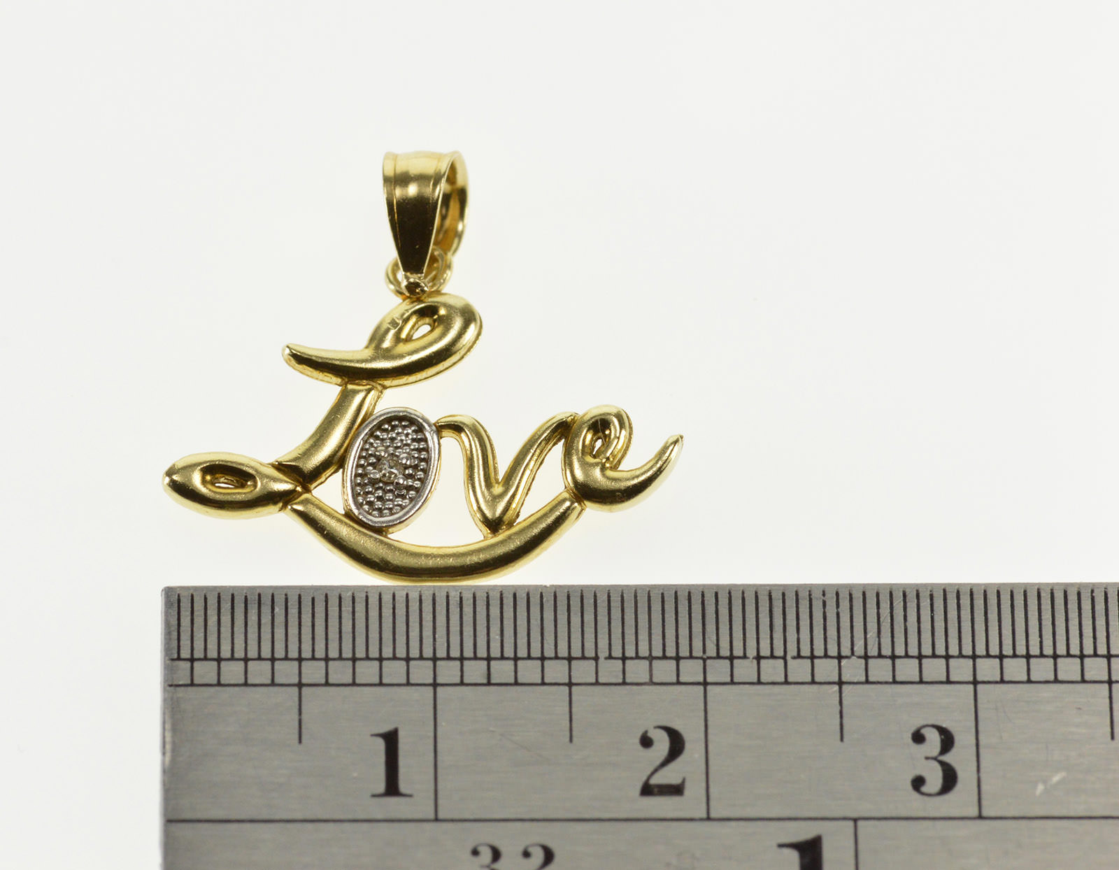 14K Diamond Inset Love Cursive Word Yellow Gold Charm/Pendant ...
