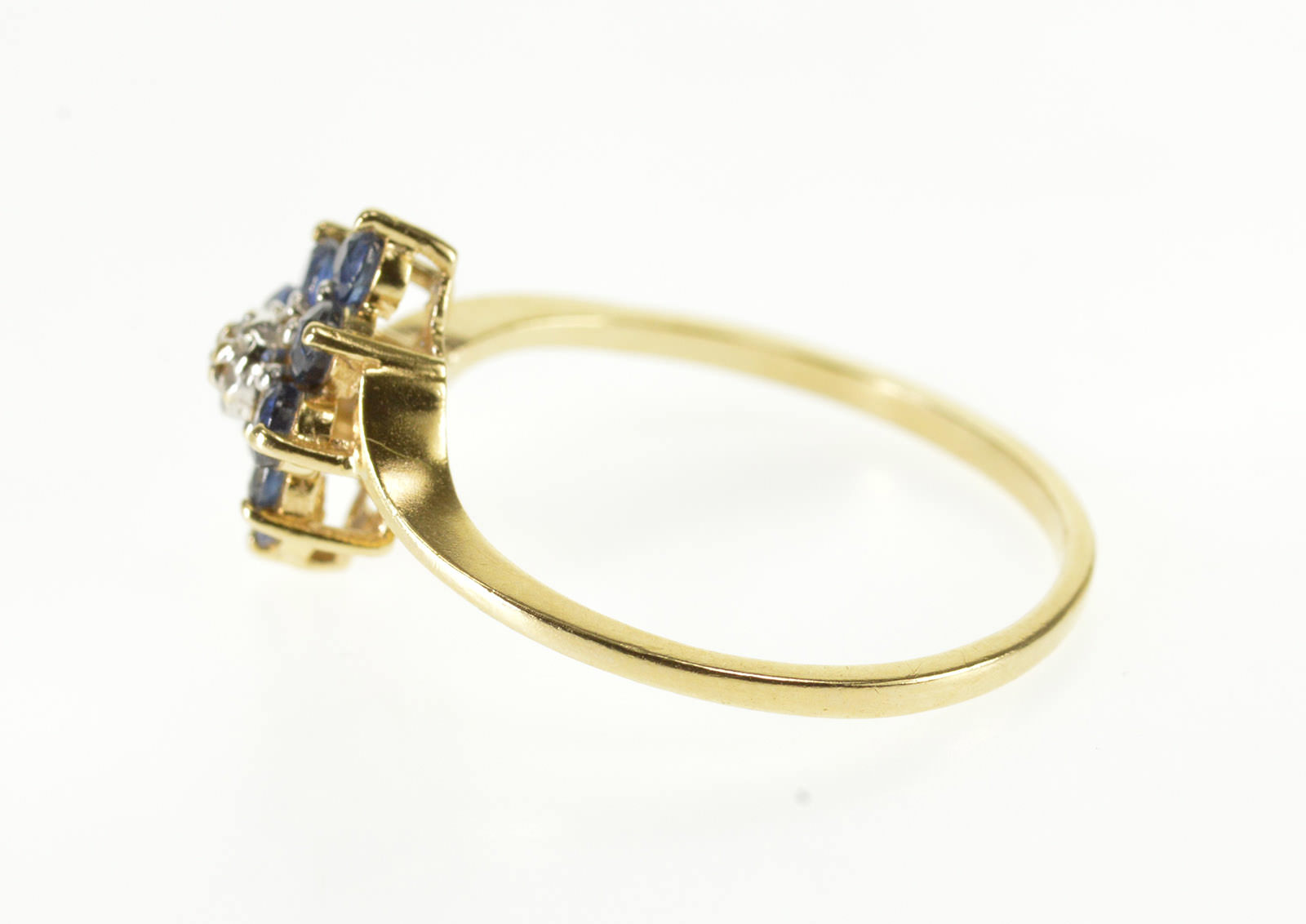 14K Diamond Inset Sapphire* Pointed Halo Freeform Yellow Gold Ring ...