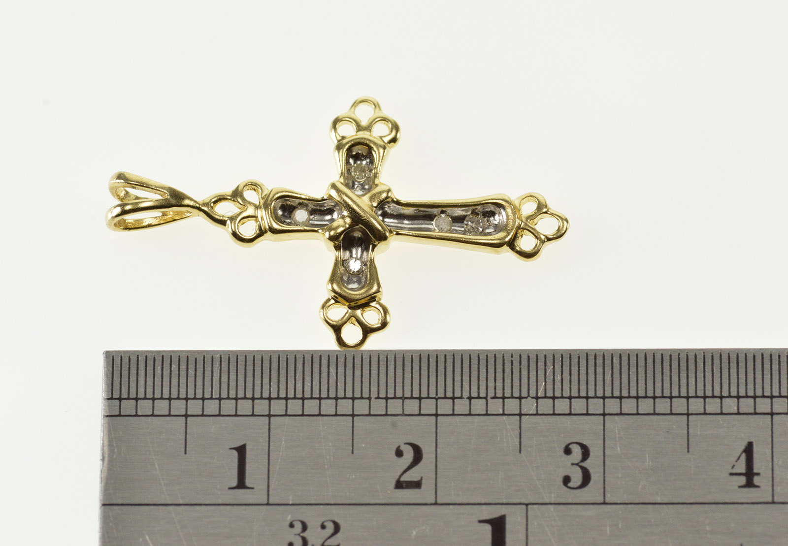 14K Diamond Inset Scalloped X Cross Christian Symbol Yellow Gold ...