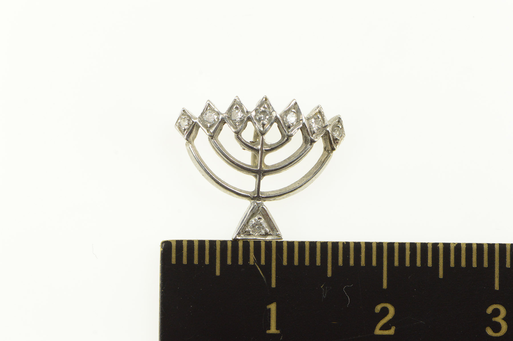 14K Diamond Menorah Jewish Faith Symbol Candle White Gold Pendant ...