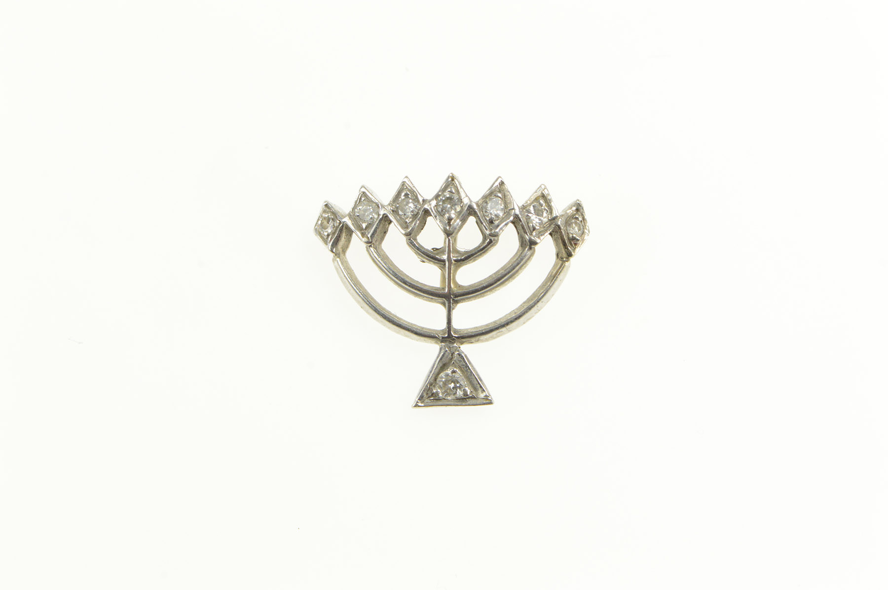 14K Diamond Menorah Jewish Faith Symbol Candle White Gold Pendant ...