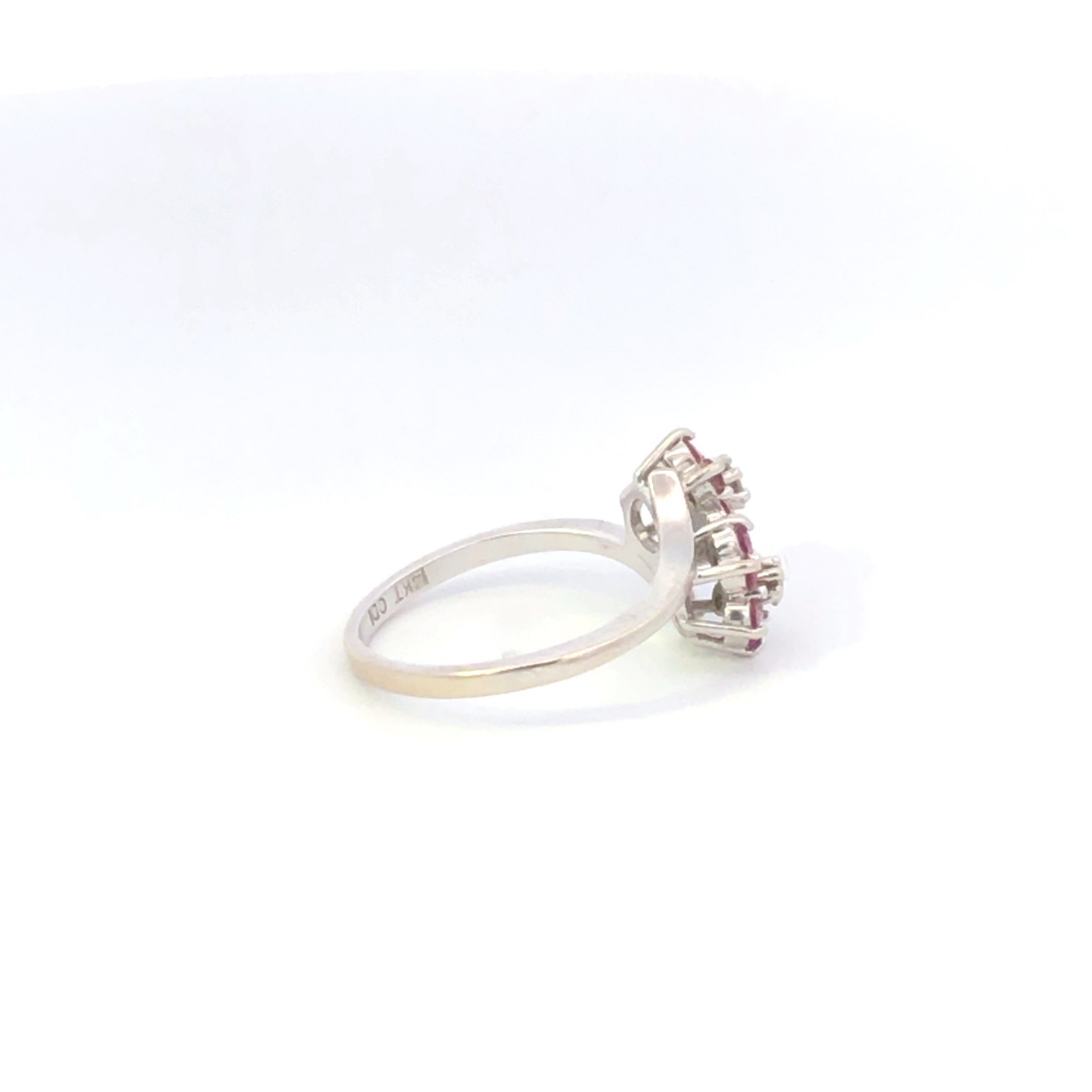 14K Diamond Ruby Cluster Flower Bypass White Gold Ring, Size 6 ...