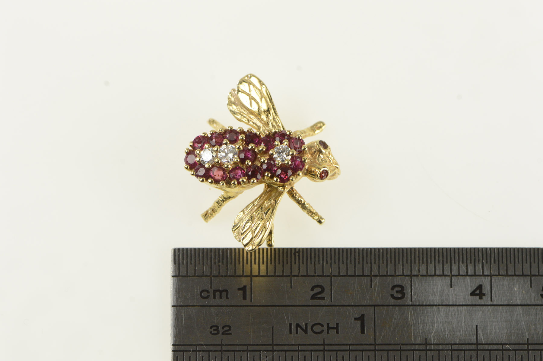 14K Diamond Ruby Honey Bumble Bee Lapel Yellow Gold Pin/Brooch ...