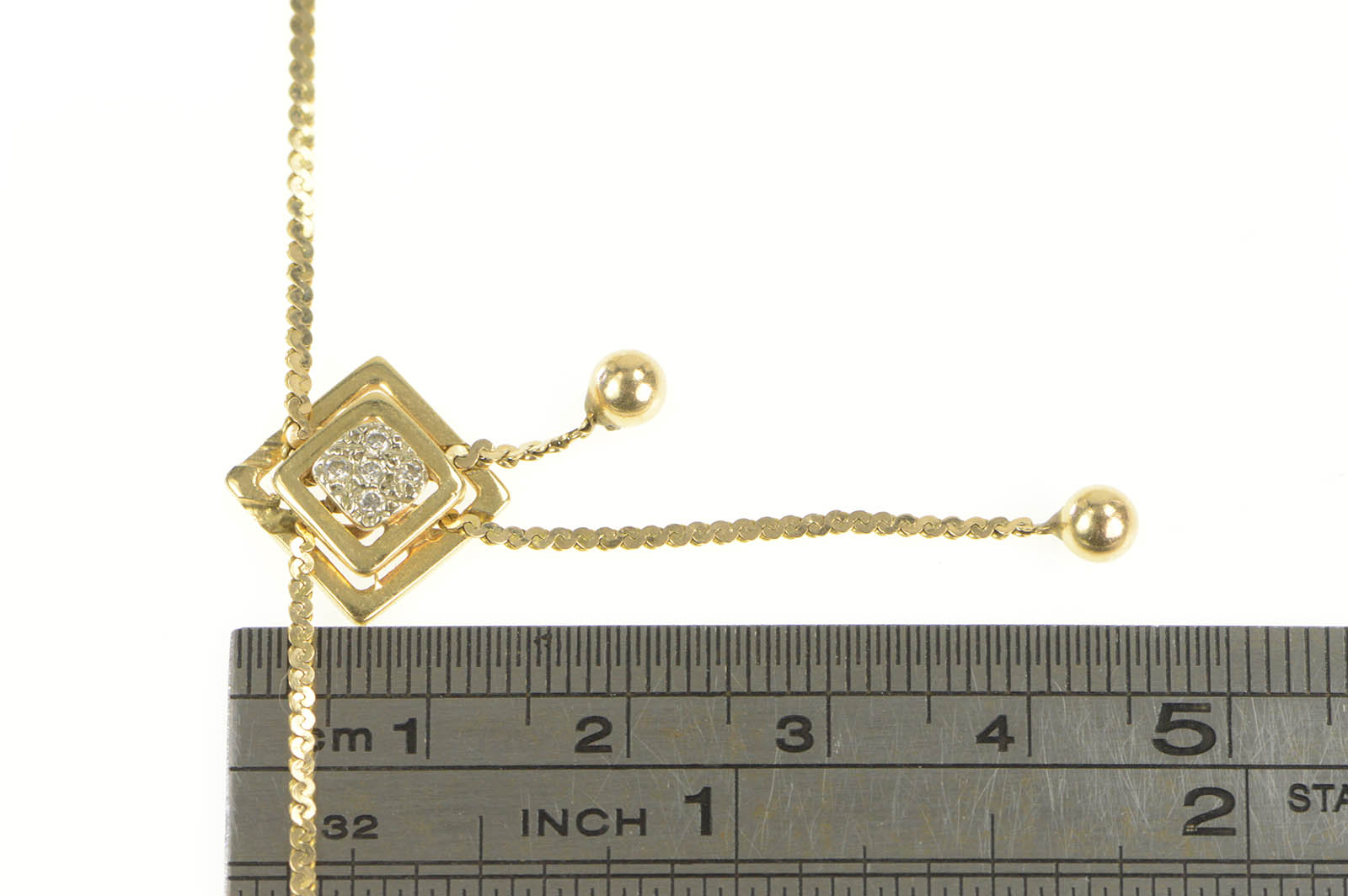 14K Diamond Square Cluster Serpentine Bolo Chain Yellow Gold Necklace ...