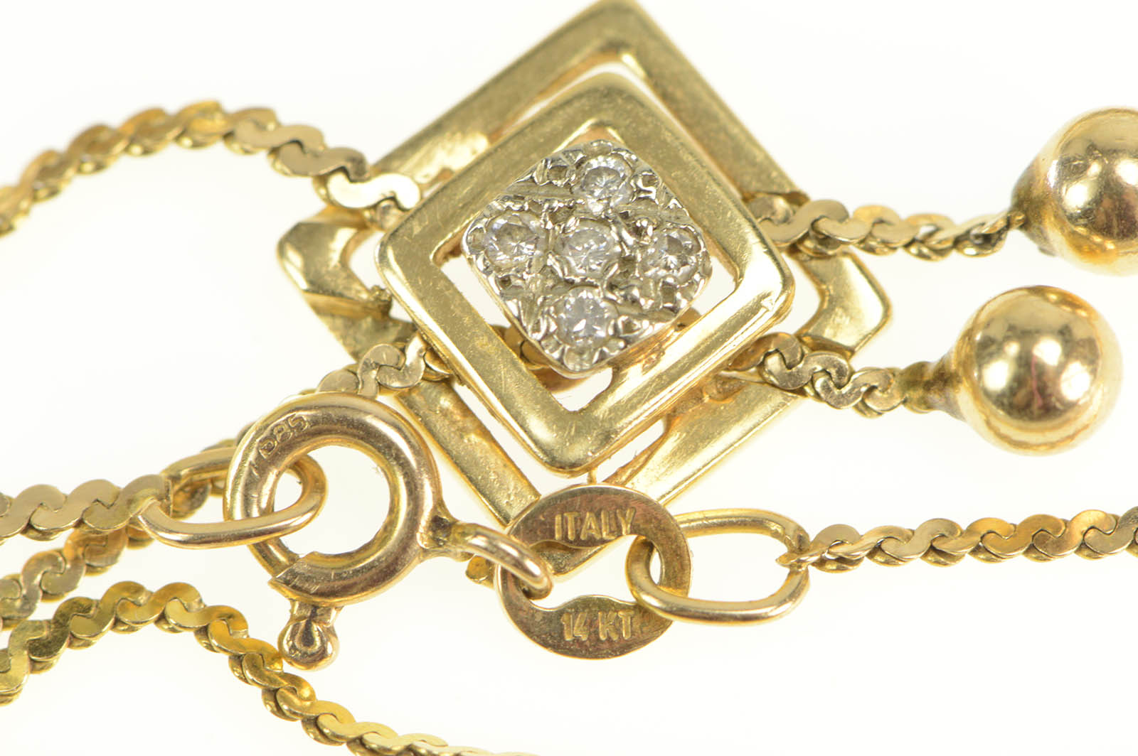 14K Diamond Square Cluster Serpentine Bolo Chain Yellow Gold Necklace ...