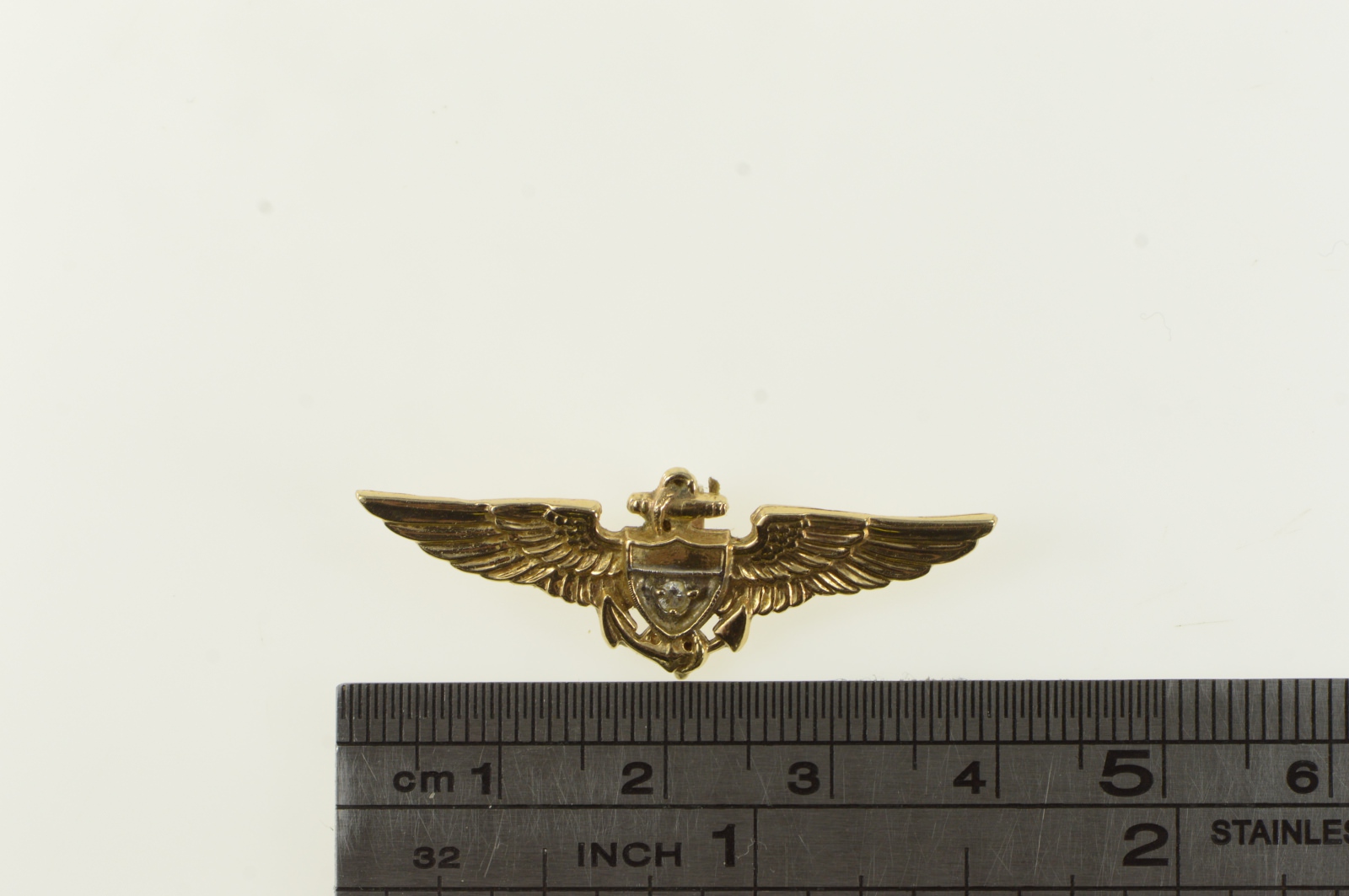 14K Diamond US Navy Wings Anchor Vintage Yellow Gold Pendant | Property ...