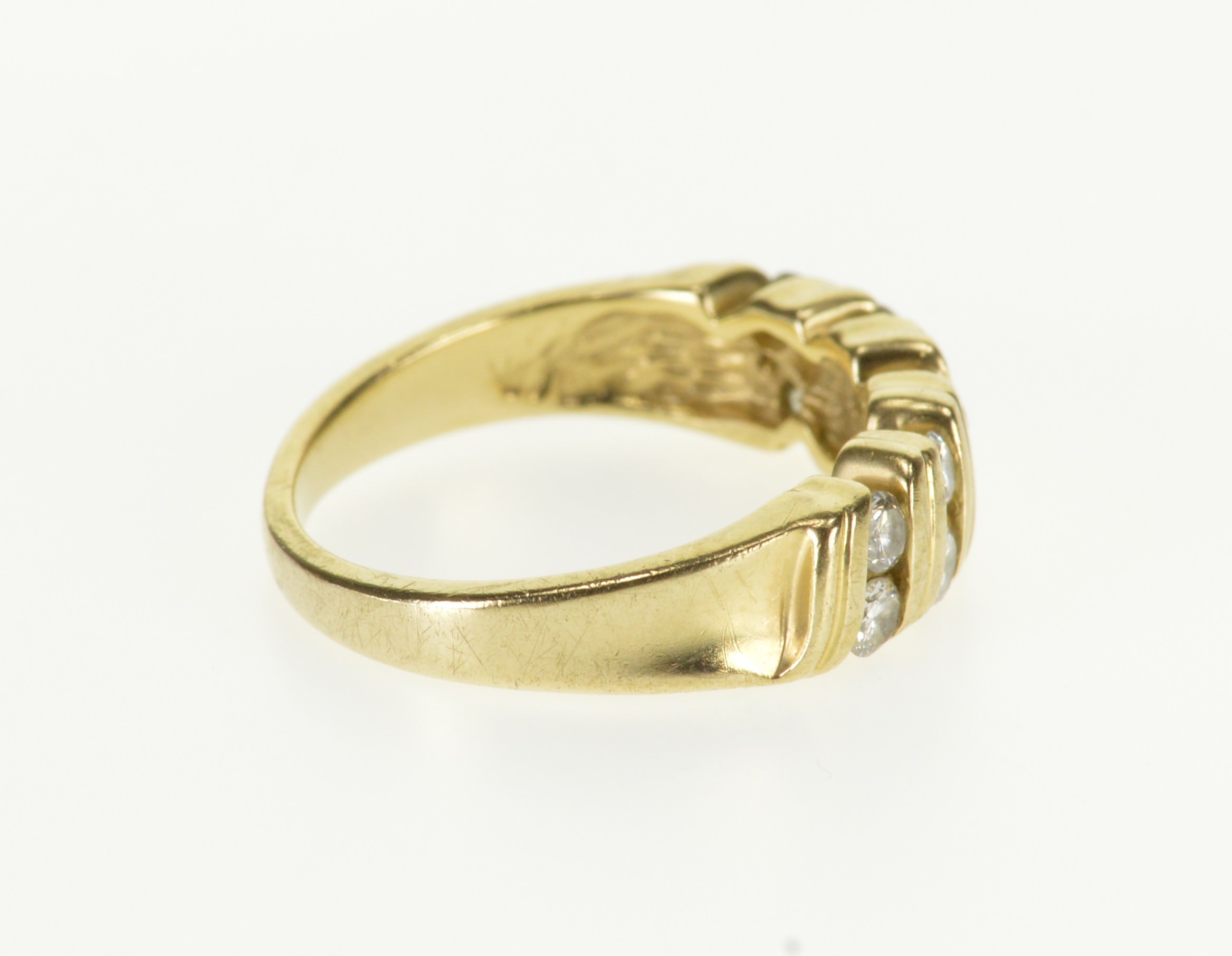 14K Diamond Wave Channel Inset Wedding Band Yellow Gold Ring, Size 5.25 ...