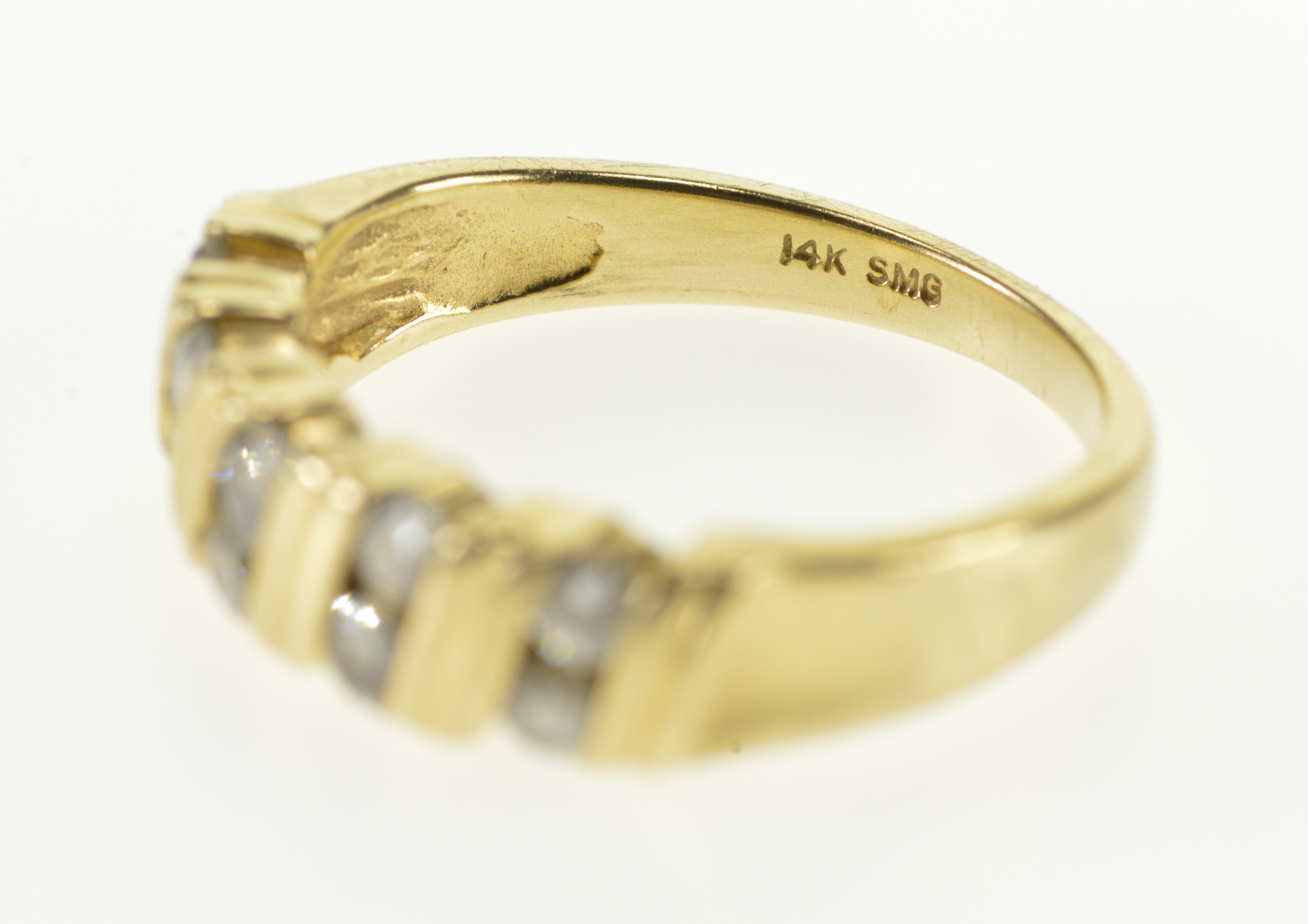 14K Diamond Wave Channel Inset Wedding Band Yellow Gold Ring, Size 5.25 ...