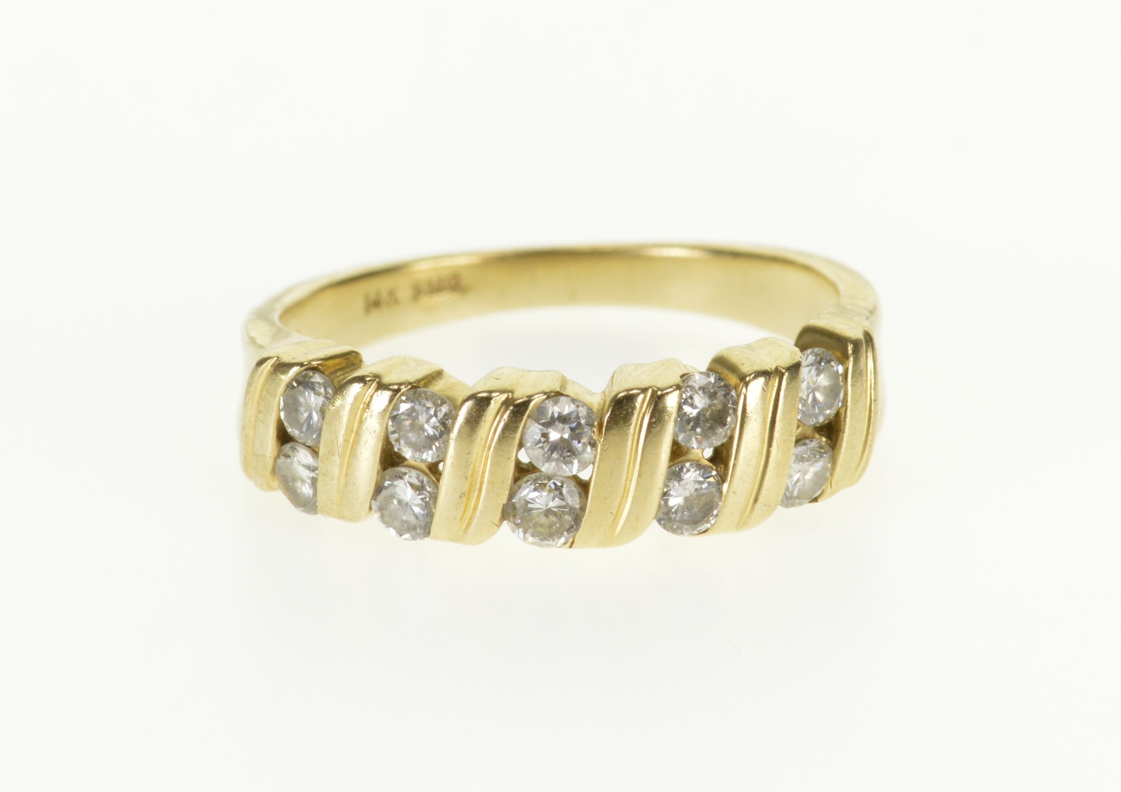 14K Diamond Wave Channel Inset Wedding Band Yellow Gold Ring, Size 5.25 ...