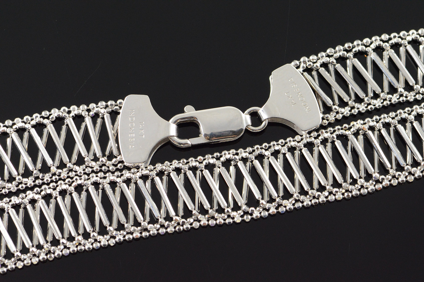 14K DNA Criss Cross Fancy Ball Link Chain White Gold Necklace 16.75 ...