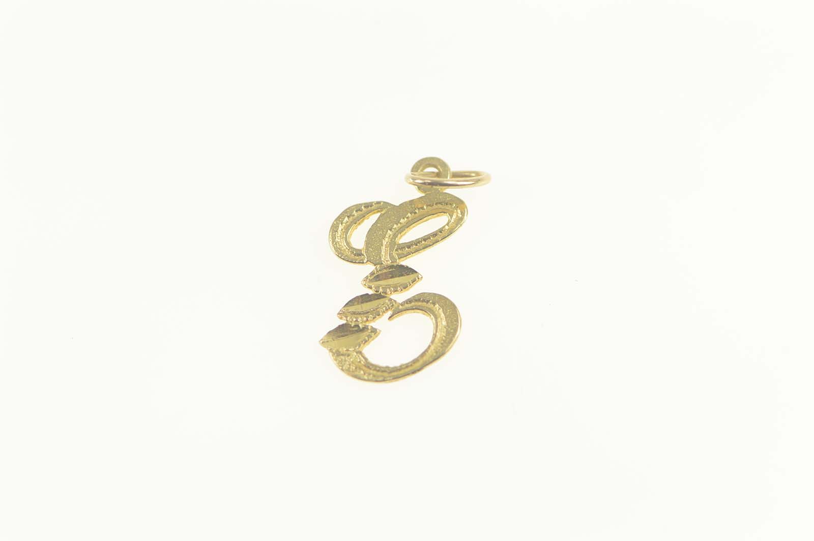 14K E Cursive Monogram Diamond Cut Name Yellow Gold Charm/Pendant ...