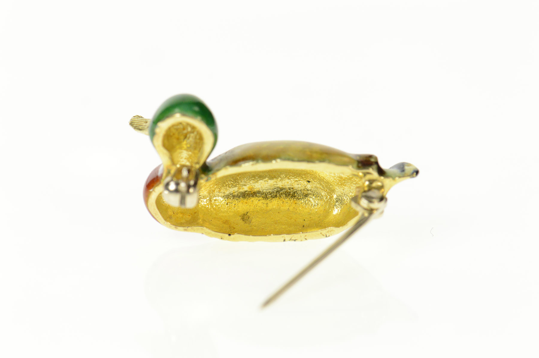 14K Elaborate Enamel Mallard Duck 3D Statement Yellow Gold Pin/Brooch ...