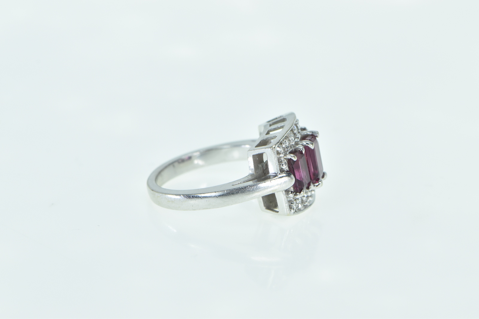 14K Emerald Cut Purple Tourmaline Diamond Halo White Gold Ring, Size 7 ...