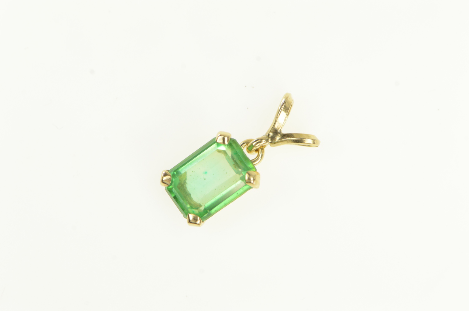 14K Emerald Cut Sim. Emerald Vintage Solitaire Yellow Gold Charm ...