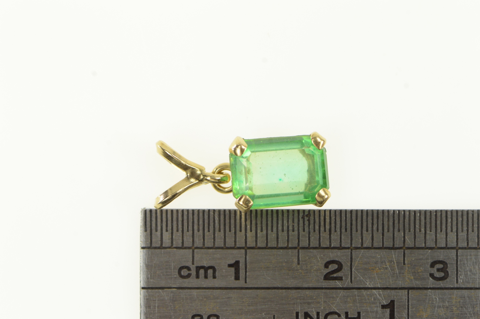 14K Emerald Cut Sim. Emerald Vintage Solitaire Yellow Gold Charm ...