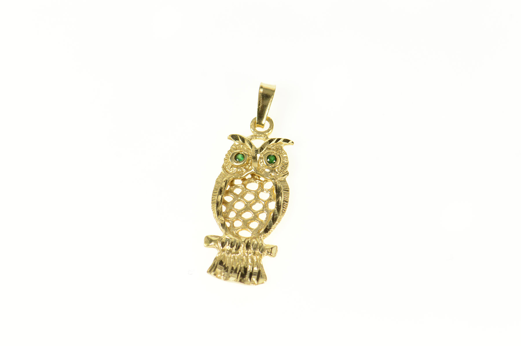 14K Emerald Eyed Owl Wisdom Symbol Yellow Gold Charm/Pendant | Property ...