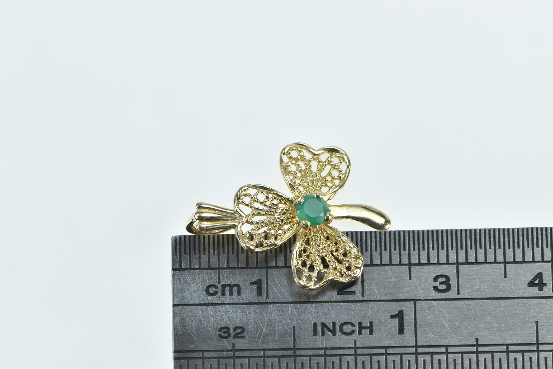 14K Emerald Filigree Clover Good Luck Lucky Yellow Gold Charm/Pendant ...