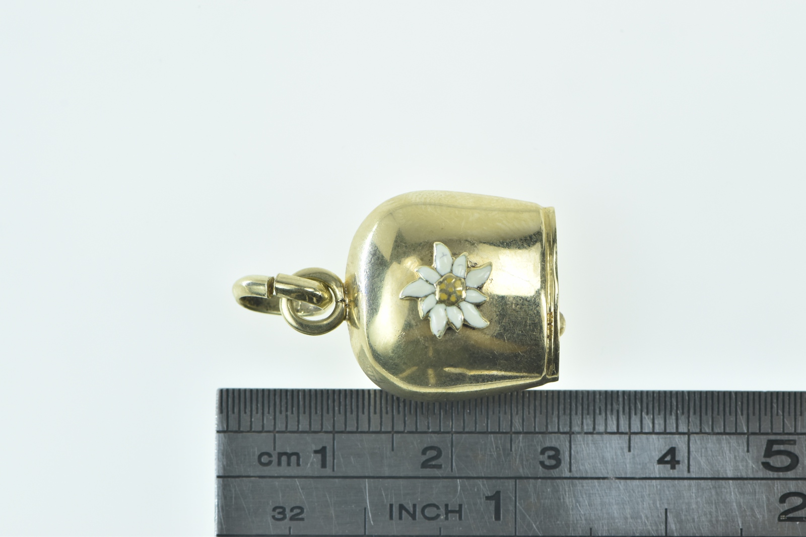 14K Enamel Daisy Capri Bell Vintage Articulated Yellow Gold Charm ...