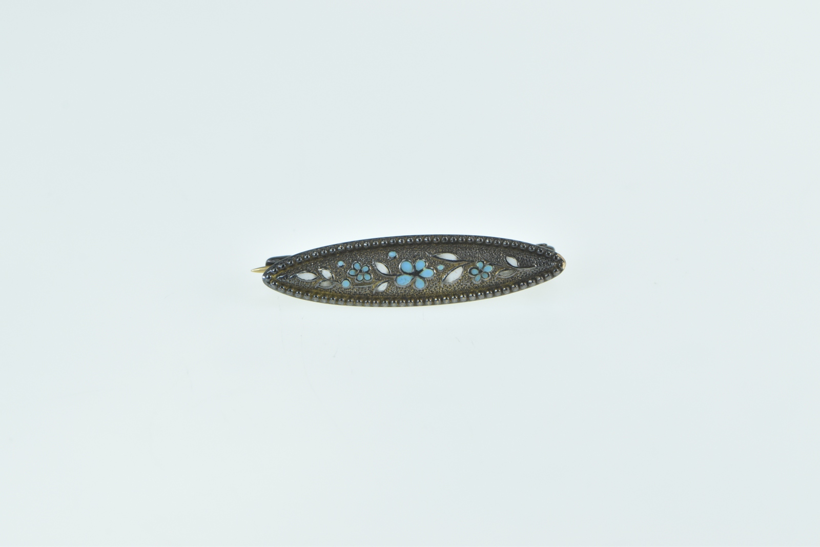 14K Enamel Forget Me Not Flower Bar Yellow Gold Pin/Brooch | Property Room