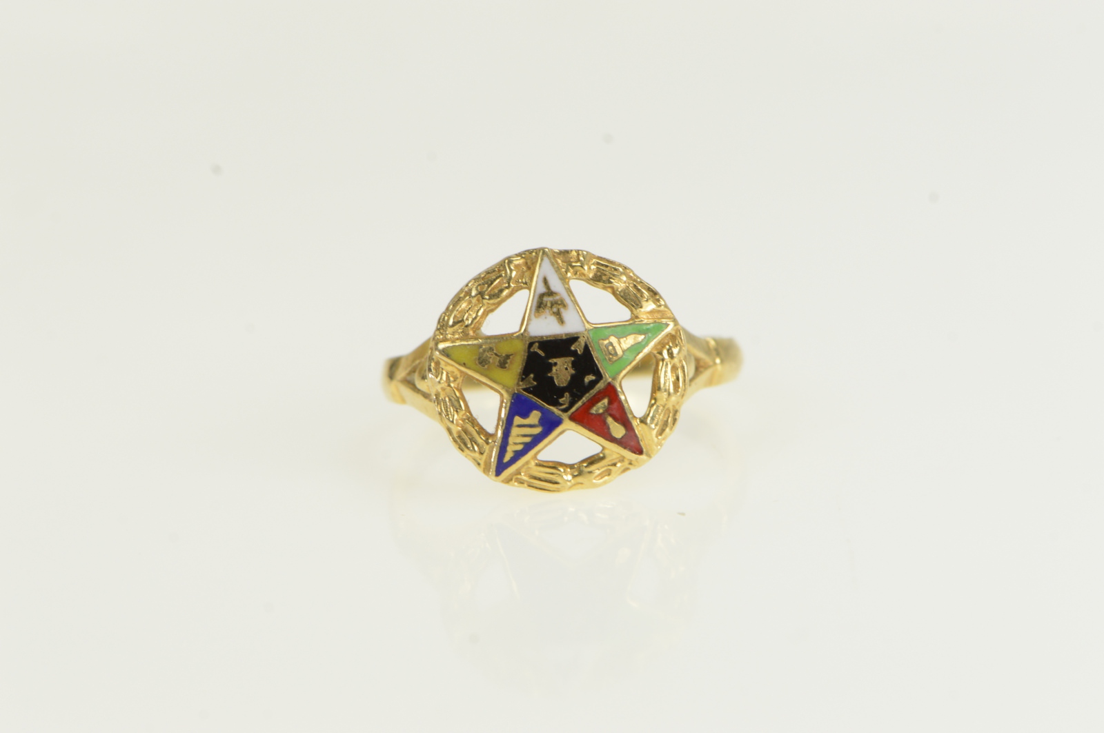 14K Enamel Order of the Eastern Star Signet Yellow Gold Ring, Size 6 ...