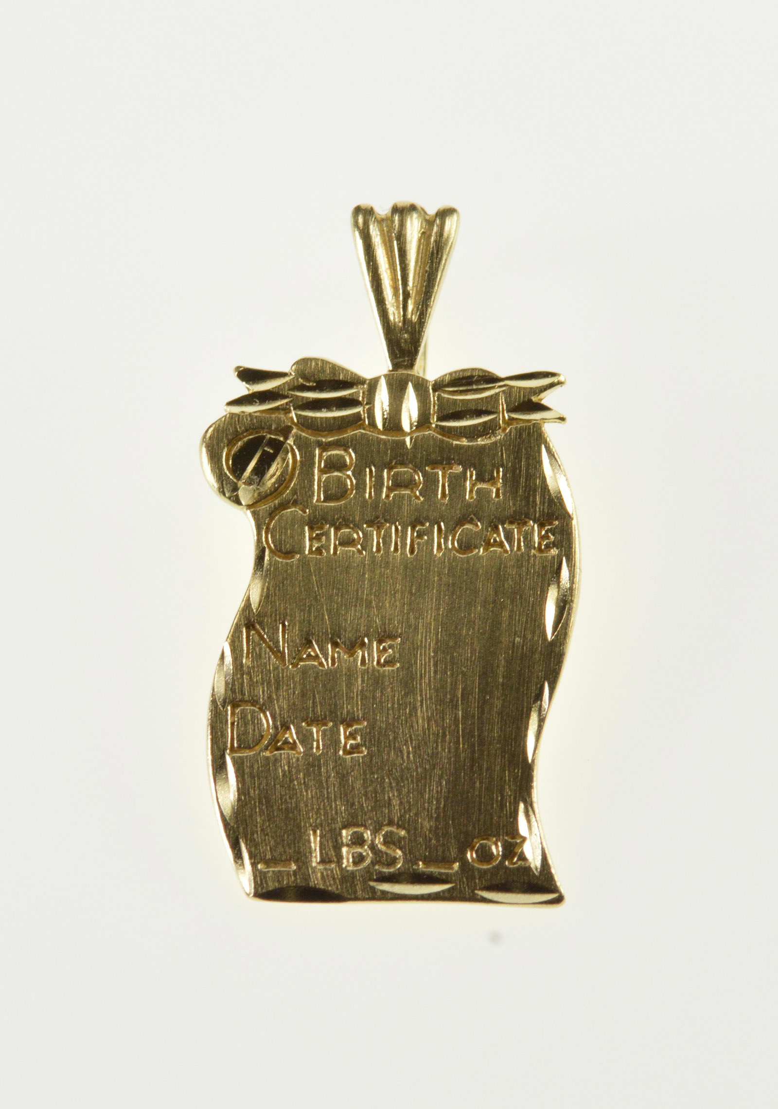 14K Engravable Birth Certificate Record Scroll Yellow Gold Charm ...